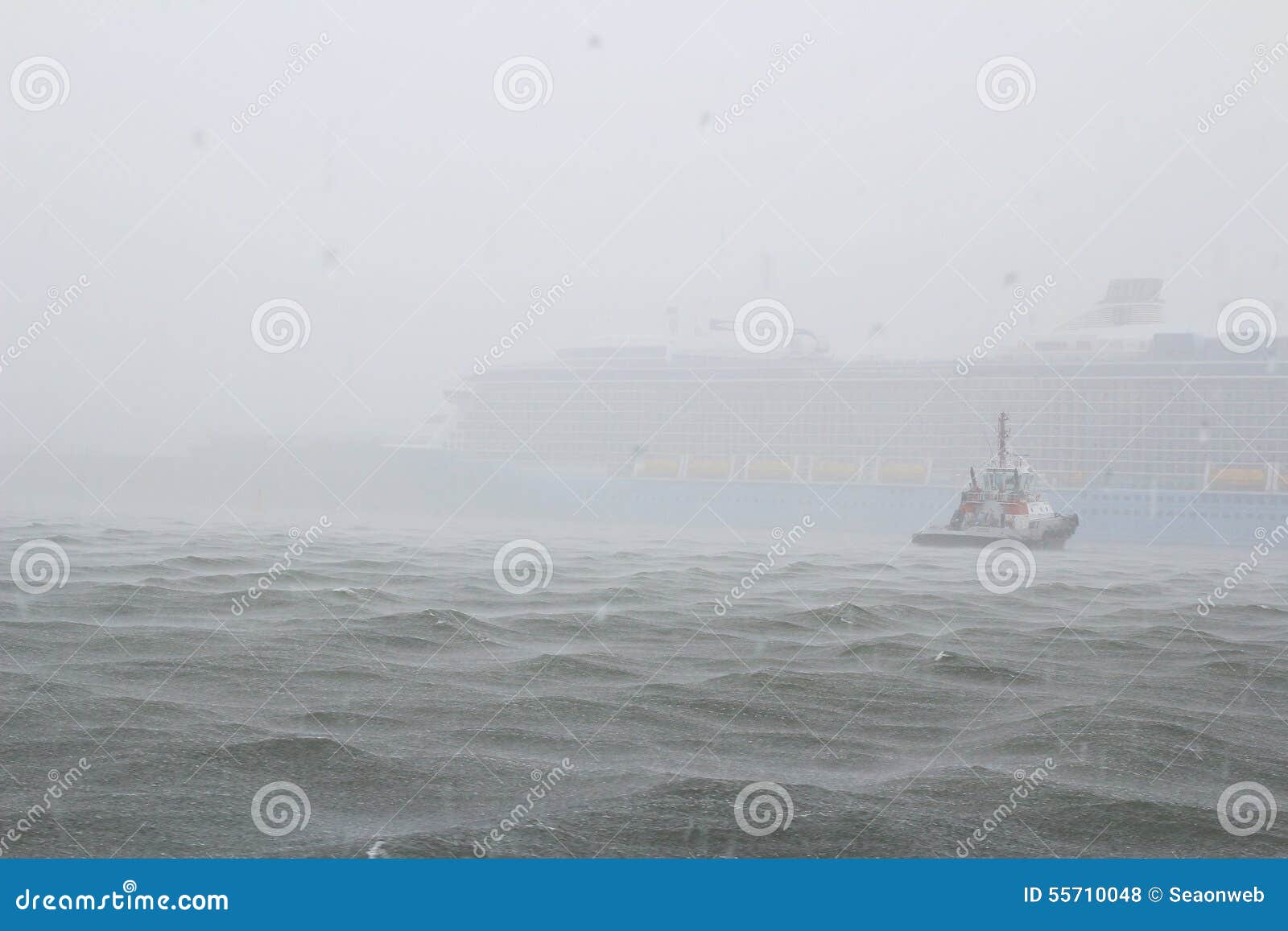Storm on the Sea with Rain Downpour Stock Photo - Image of horizon ...