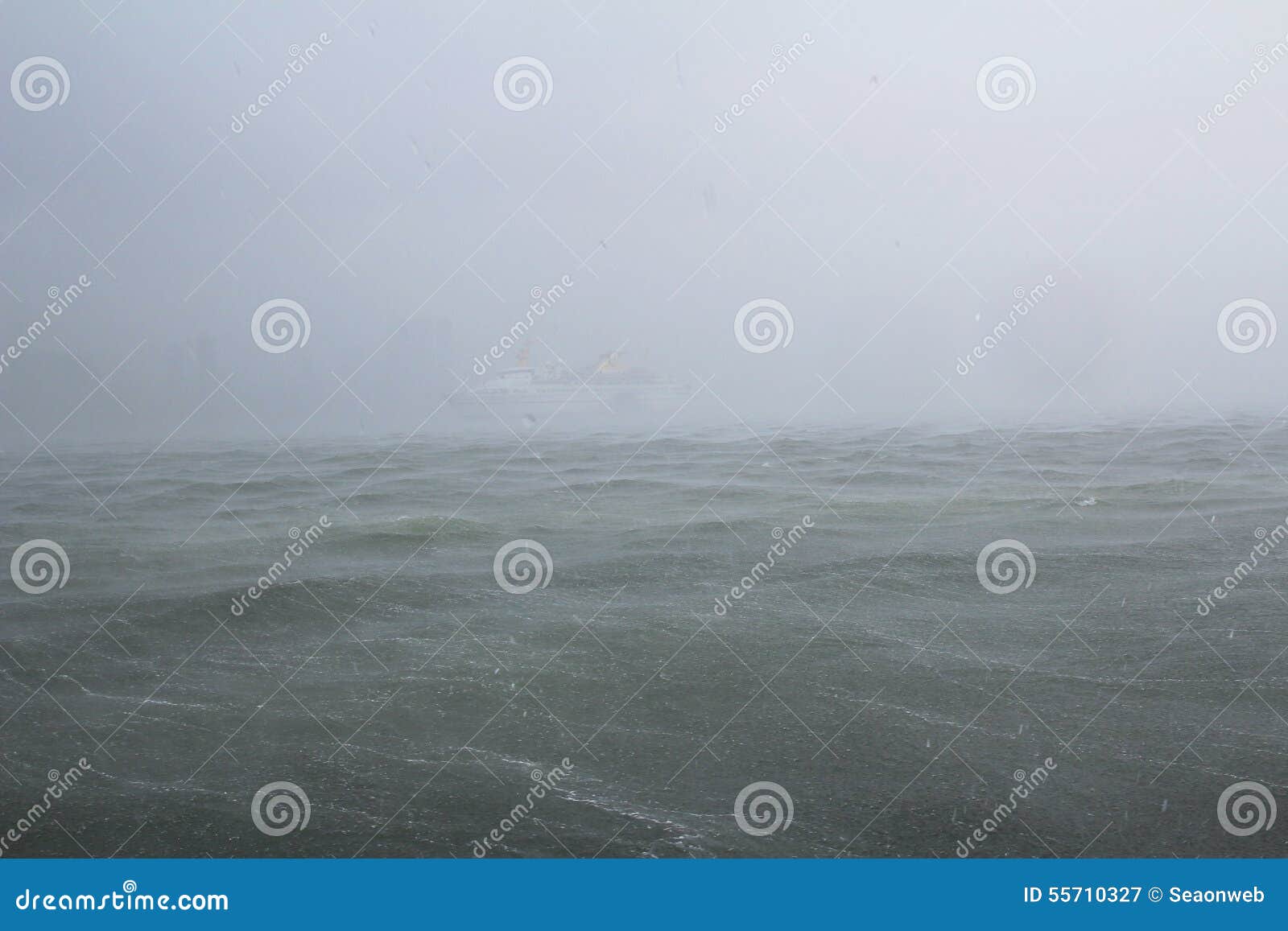 Storm on the Sea with Rain Downpour Stock Image - Image of seascape ...