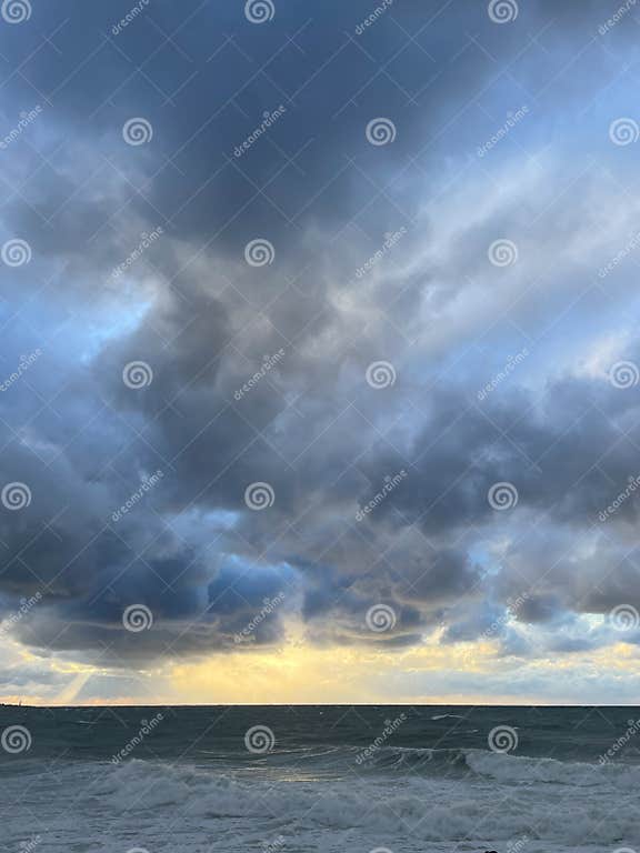 Storm at Sea after Rain at Sunset with Clouds Stock Image - Image of ...