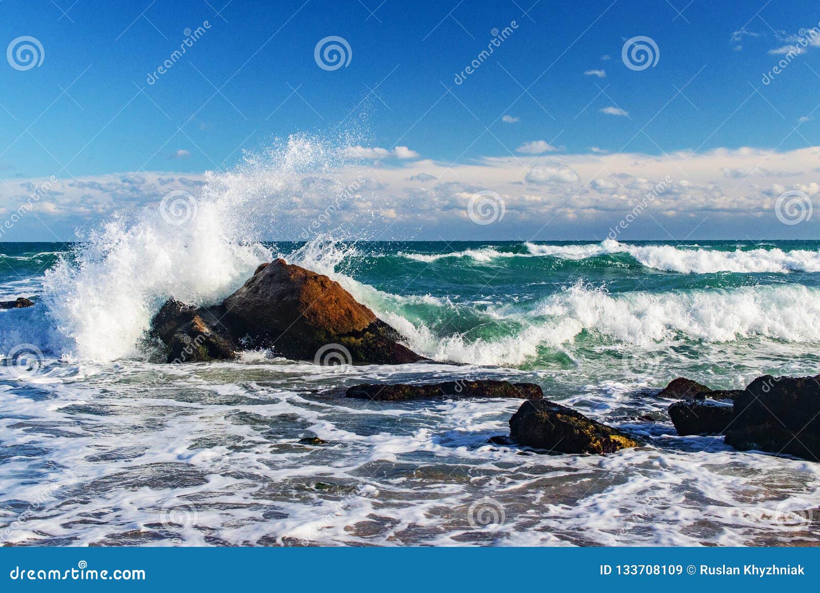 Storm on the Sea Waves and the Rocks on the Shore Stock Image - Image ...