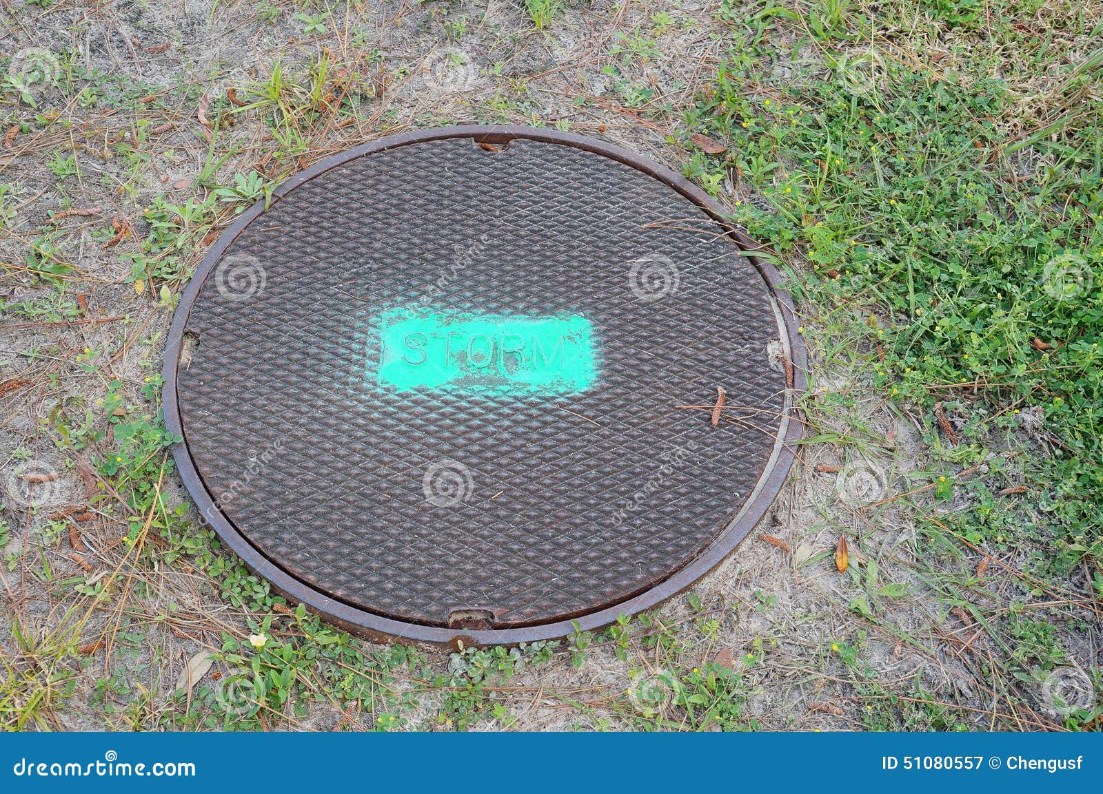 Storm sewer cover stock image. Image of protect, gutter - 51080557