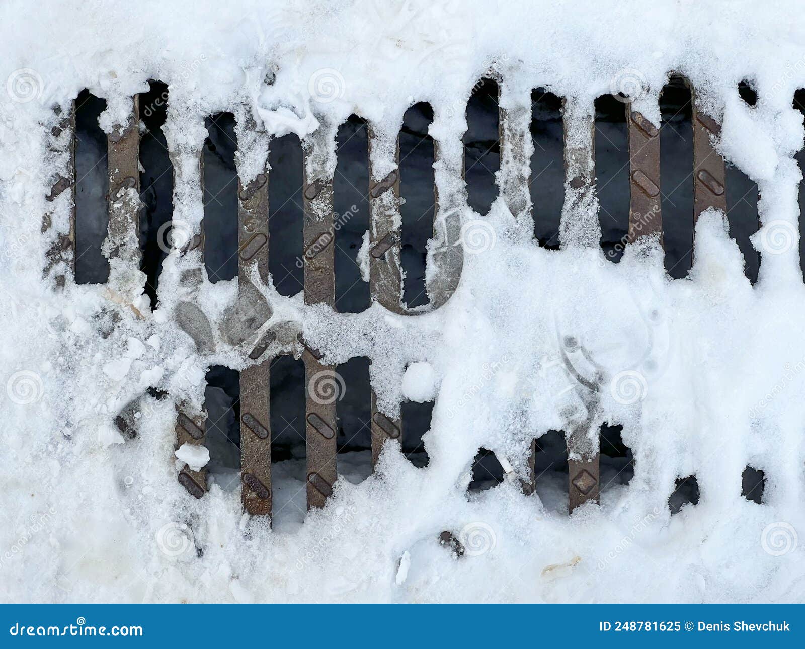 Storm Sewer Grate with Snow Stock Image - Image of urban, weather ...