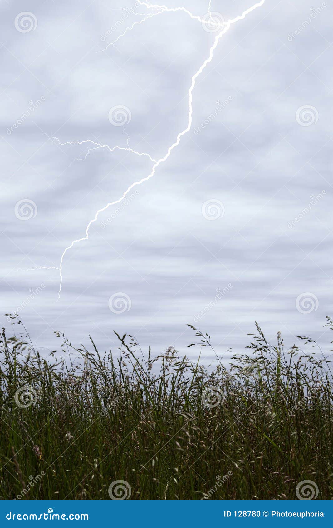 Storm Sky with Lighting Over Tall Grass Stock Photo - Image of dark ...
