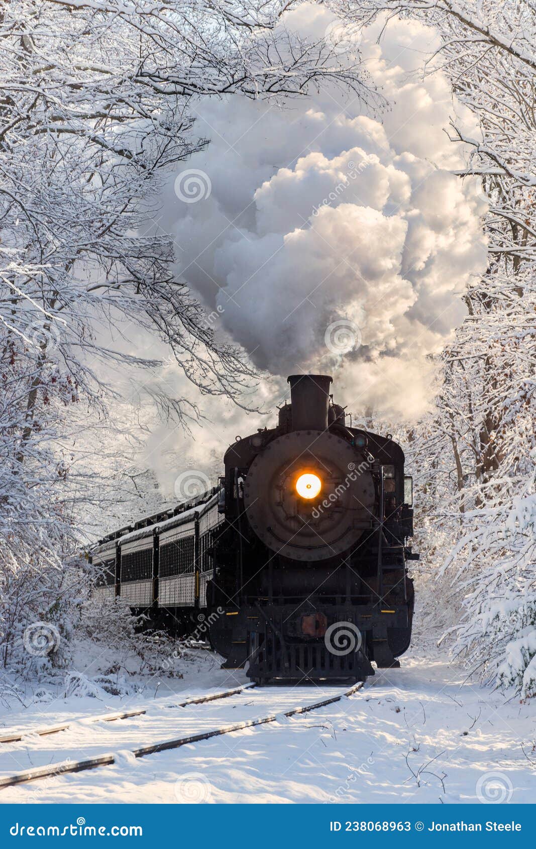 Steam train in snow stock image. Image of smoke, locomotive - 238068963