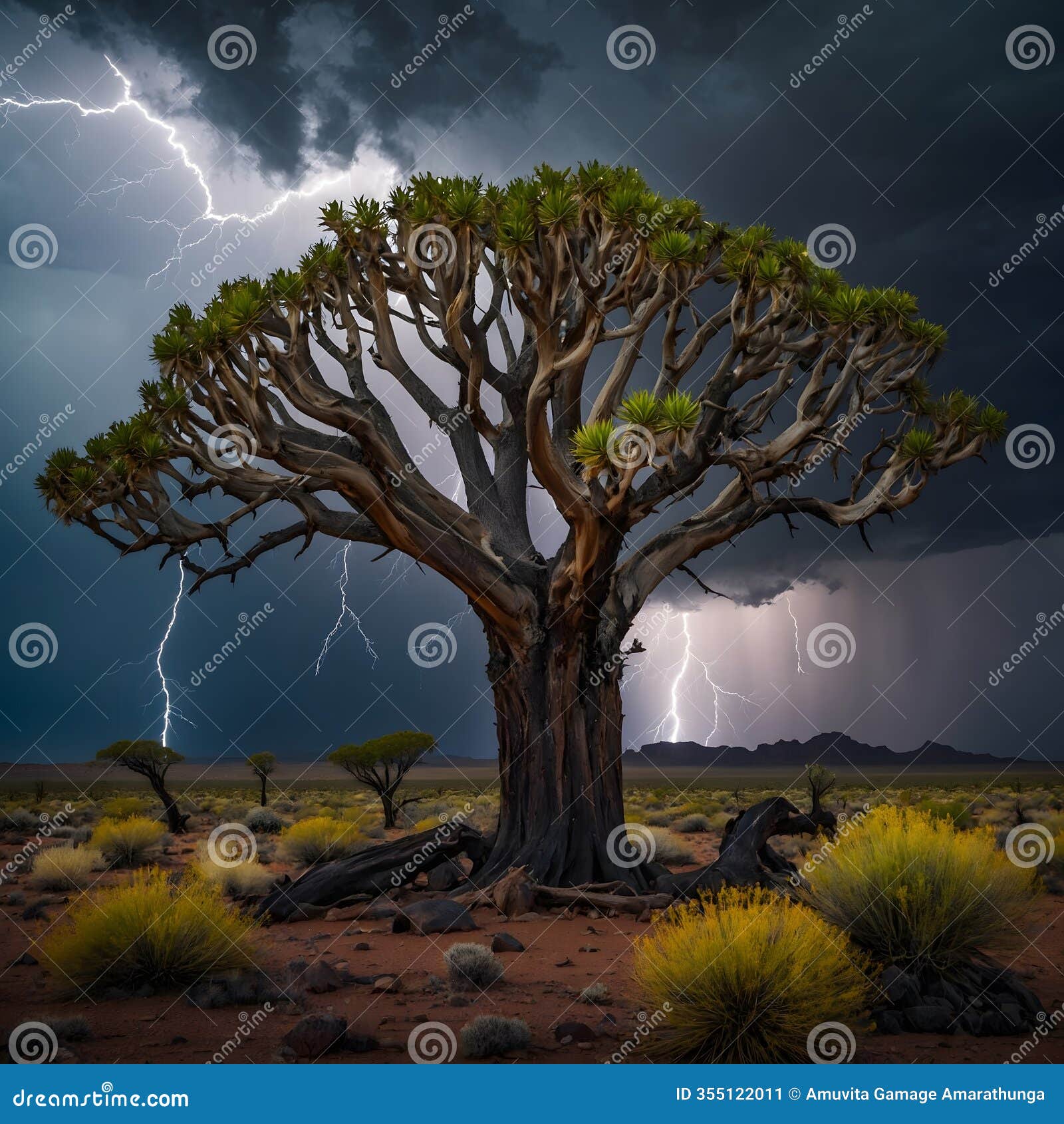 Storm of Strength: Quiver Tree Facing Lightning and Gale-Force Winds ...
