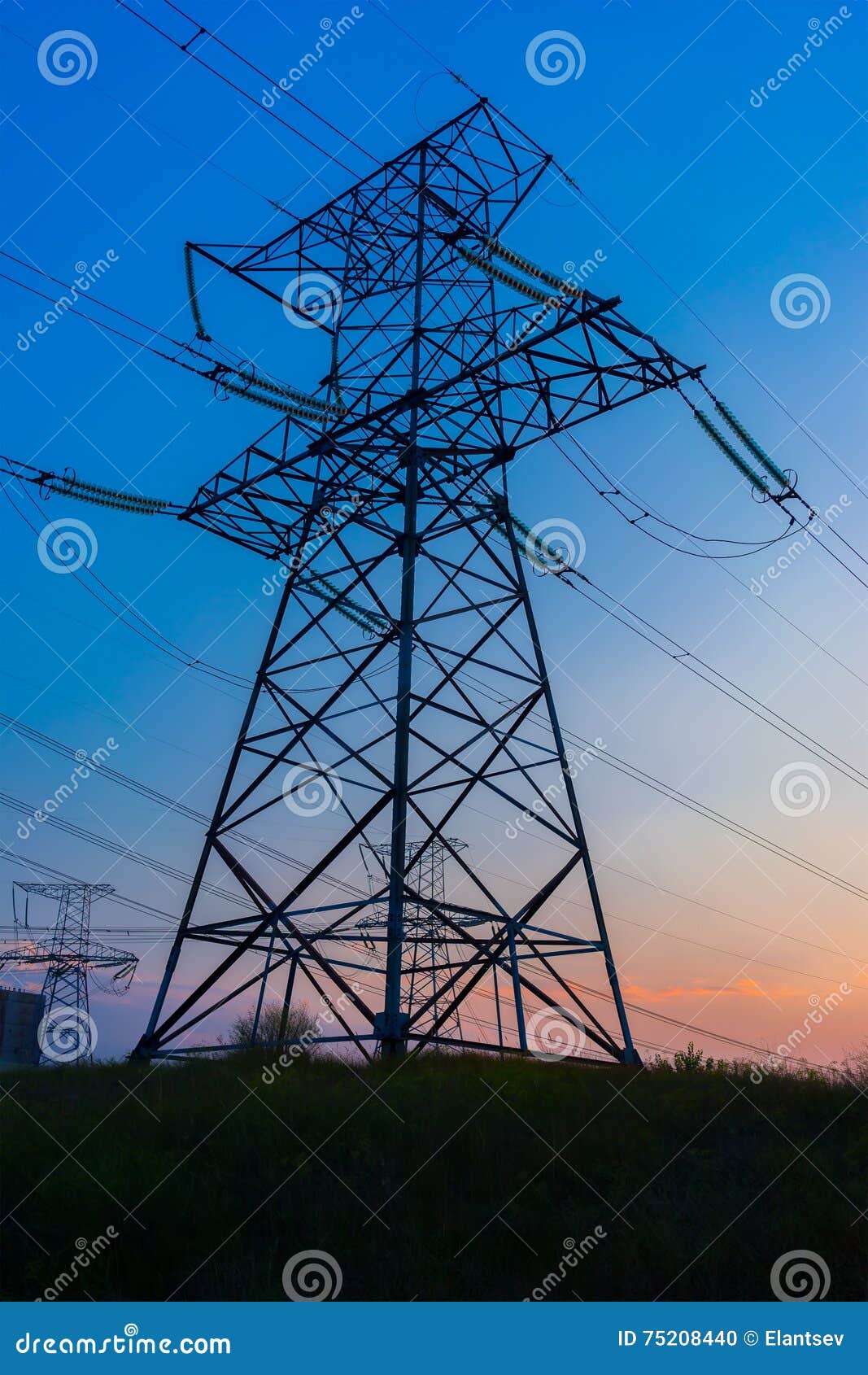 Storm at Sunset Over High Voltage Pylons Stock Photo - Image of grunge ...