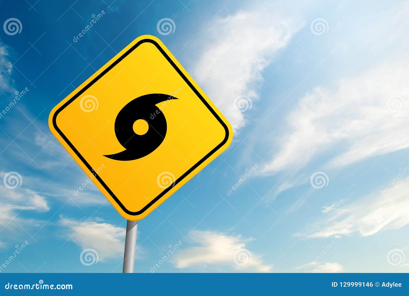 Storm Warning Sign with Blue Sky and Cloud Background Stock Photo ...