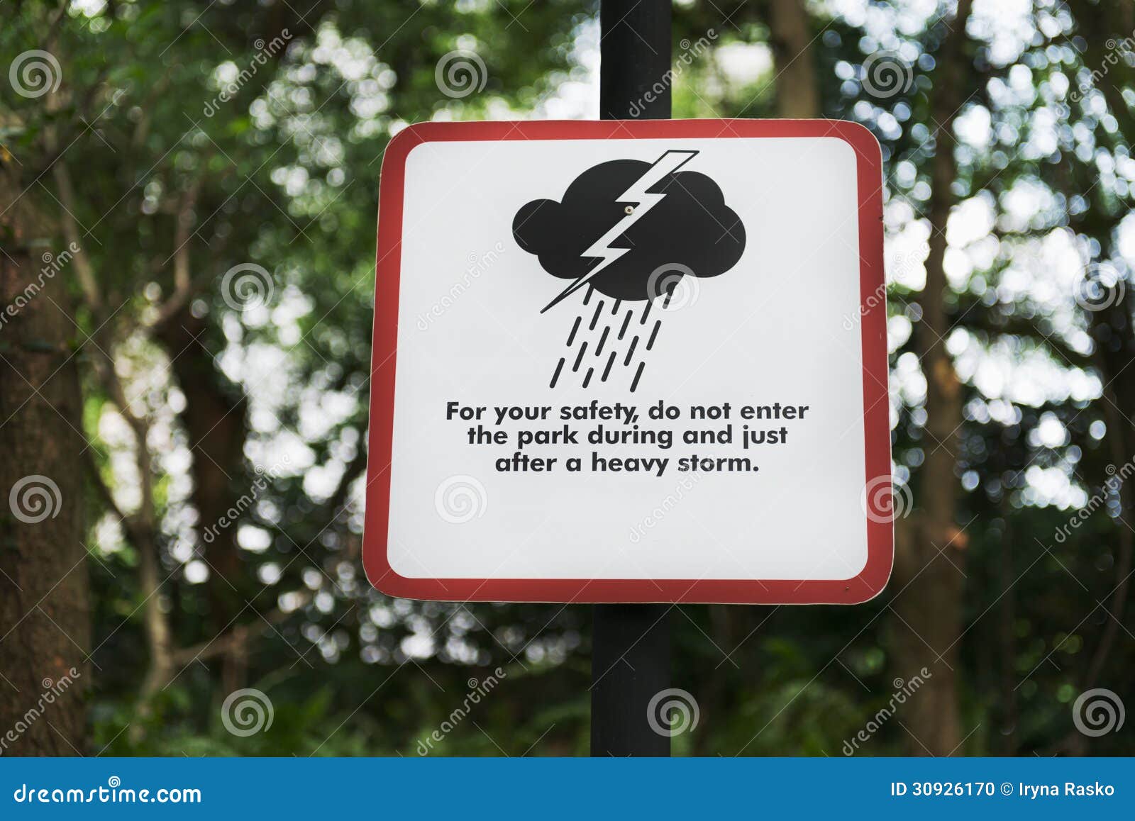 Storm Warning Sign in a Park Stock Photo - Image of banner, notice ...