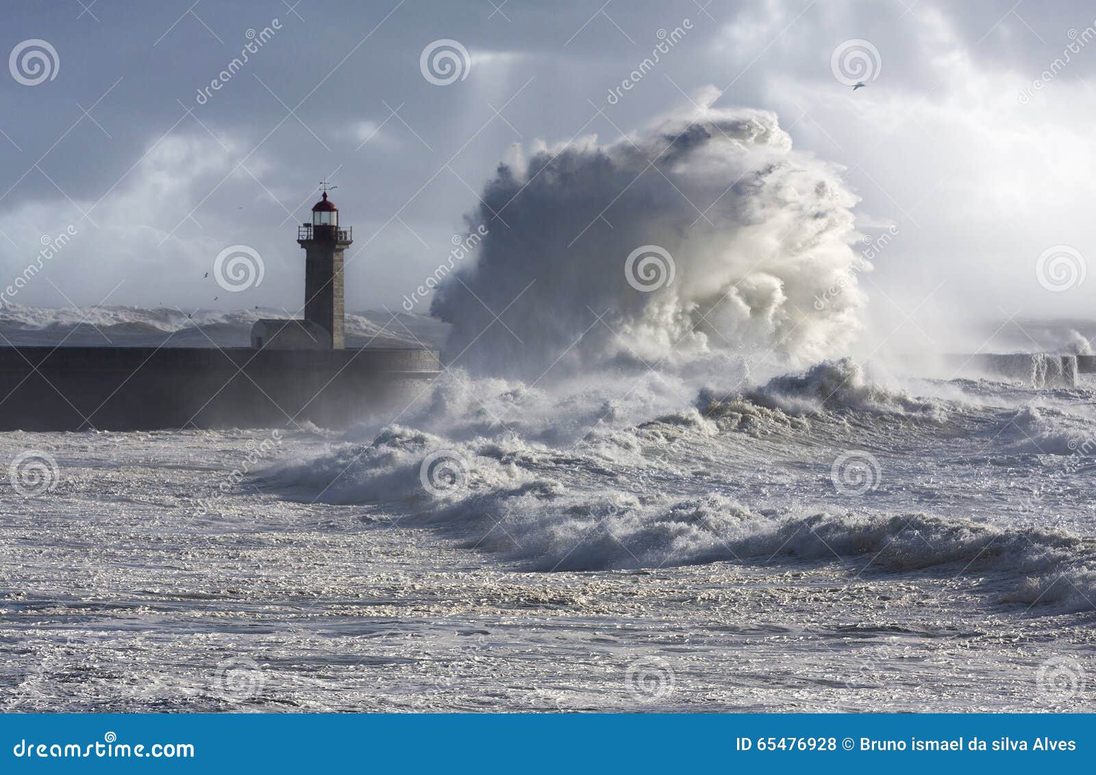 Storm Waves Over the Lighthouse Stock Photo - Image of atlantic ...