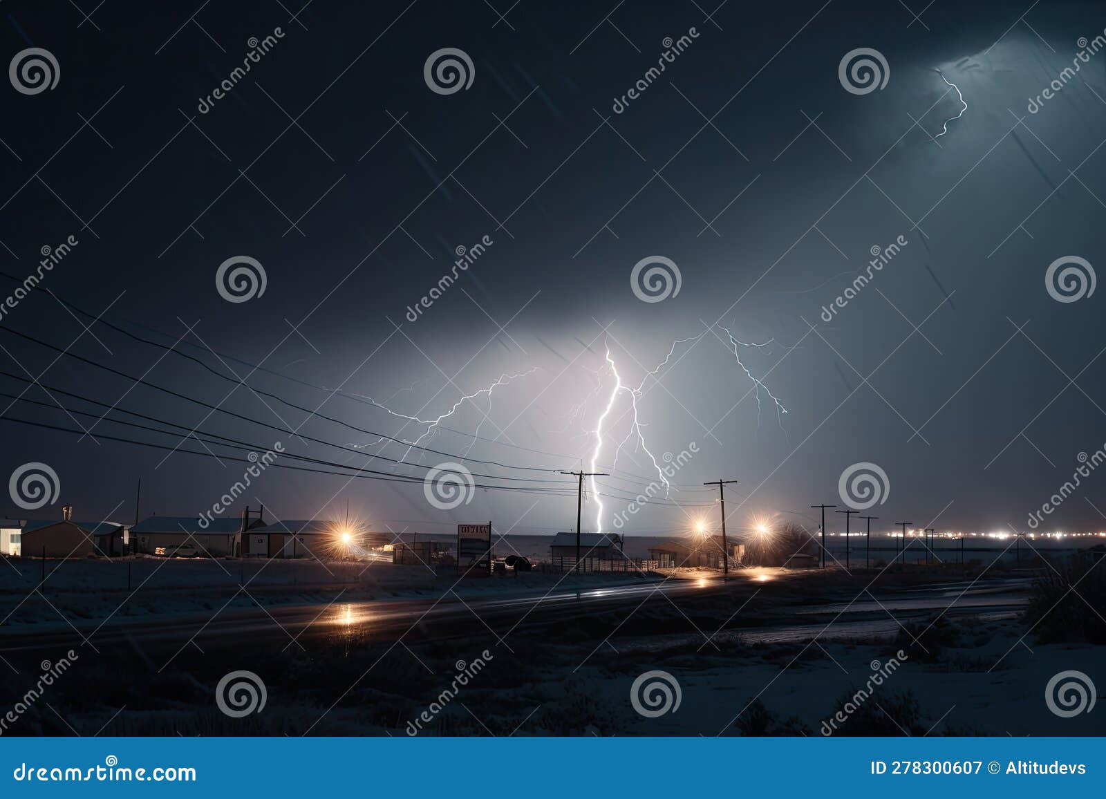 Stormy Blizzard with Lightning and Thunder in the Distance Stock ...