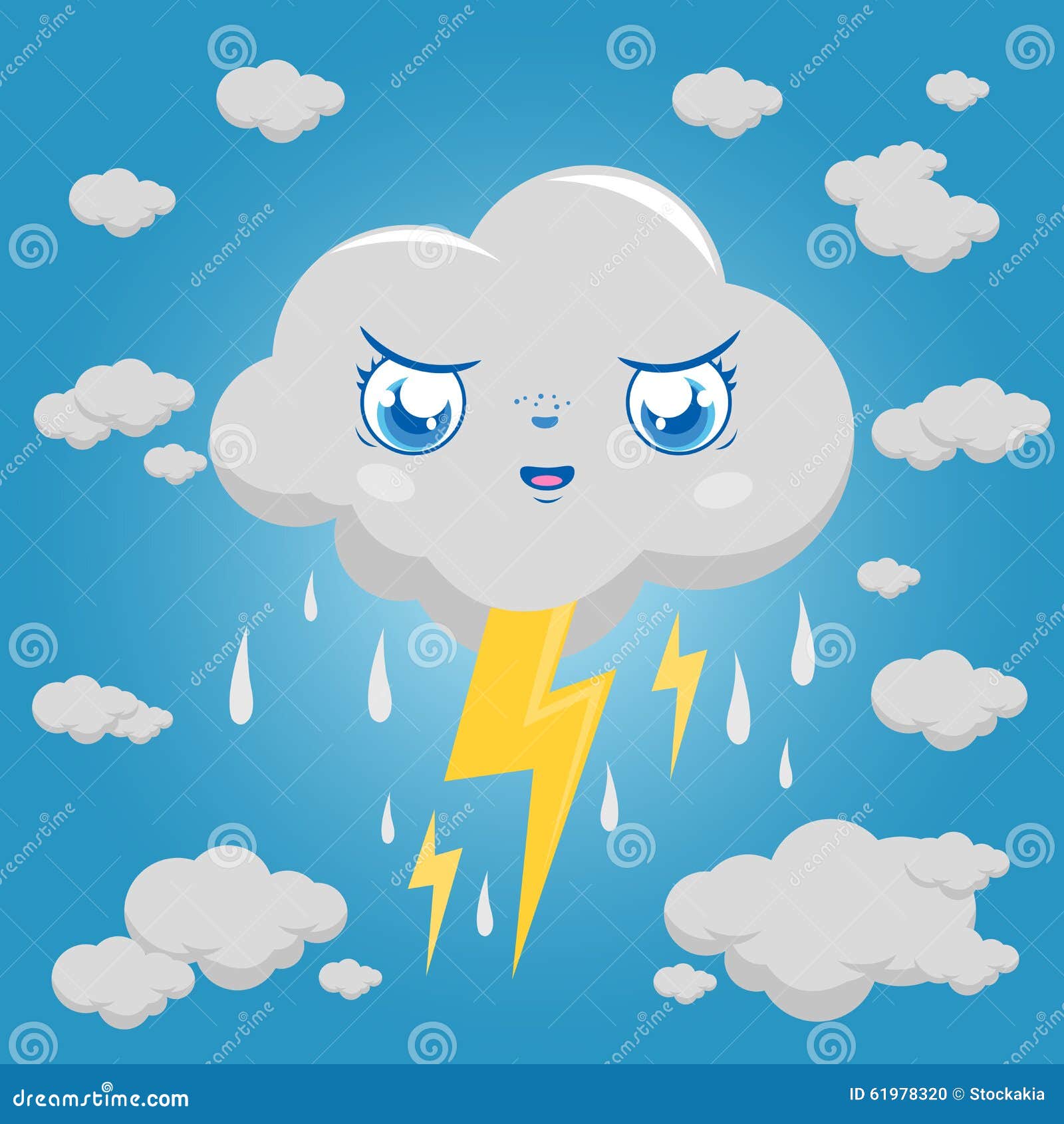 Stormy Cloud Character in the Sky. Vector Illustration Stock Vector ...