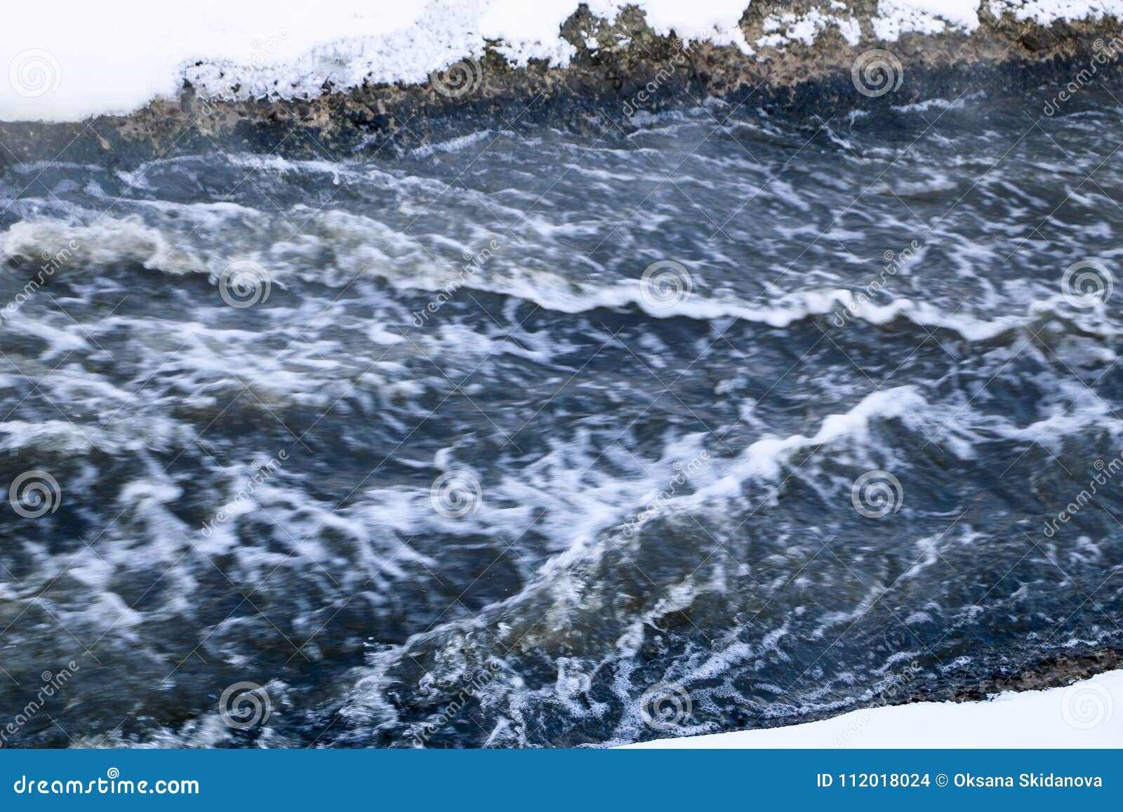 Stormy Creek. Wave and Foam in the Flow. Splashes, Bubbles, Waves ...