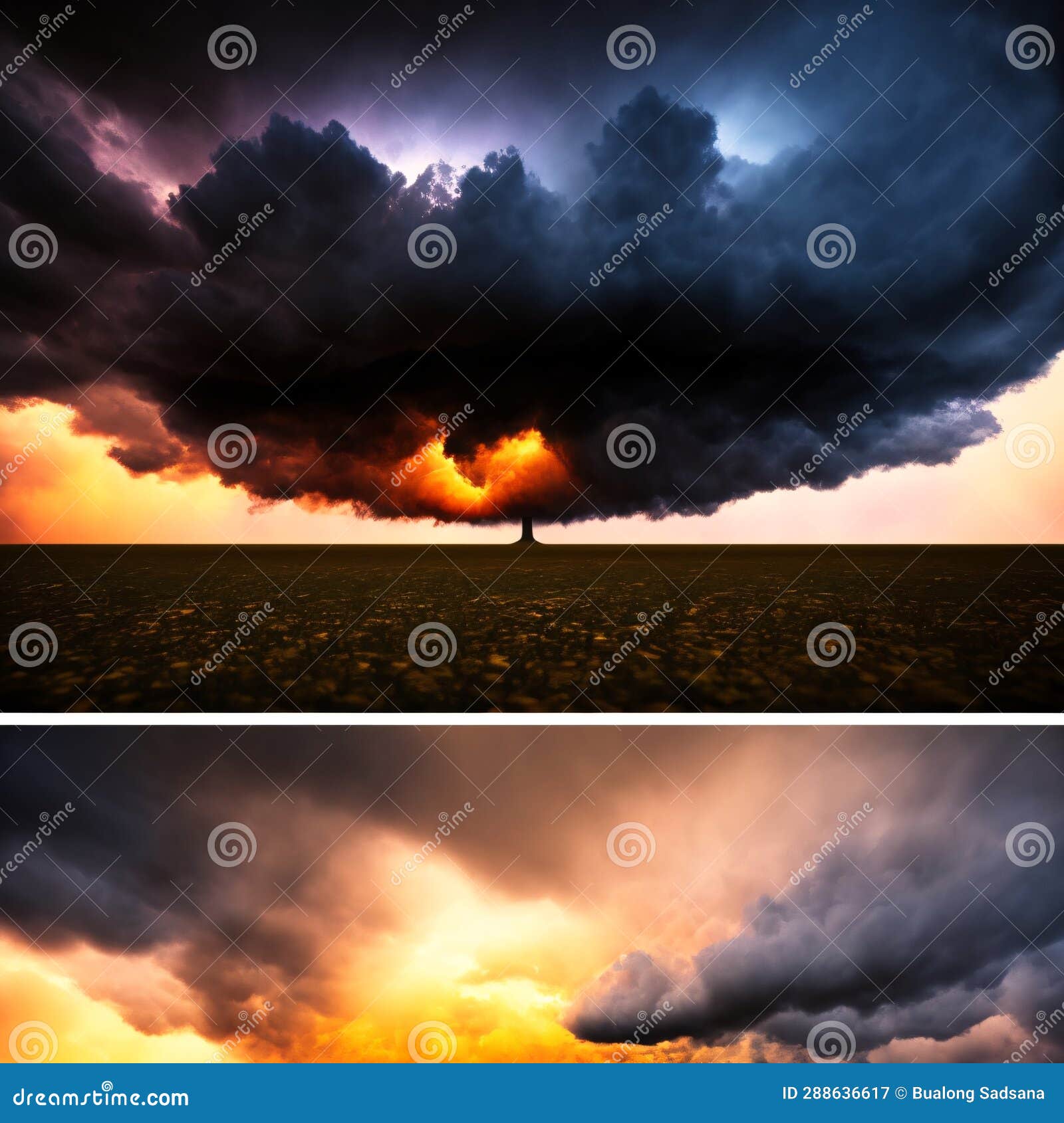 A Stormy Dark Sky with Black Clouds and Sparkling Lightning from Behind ...