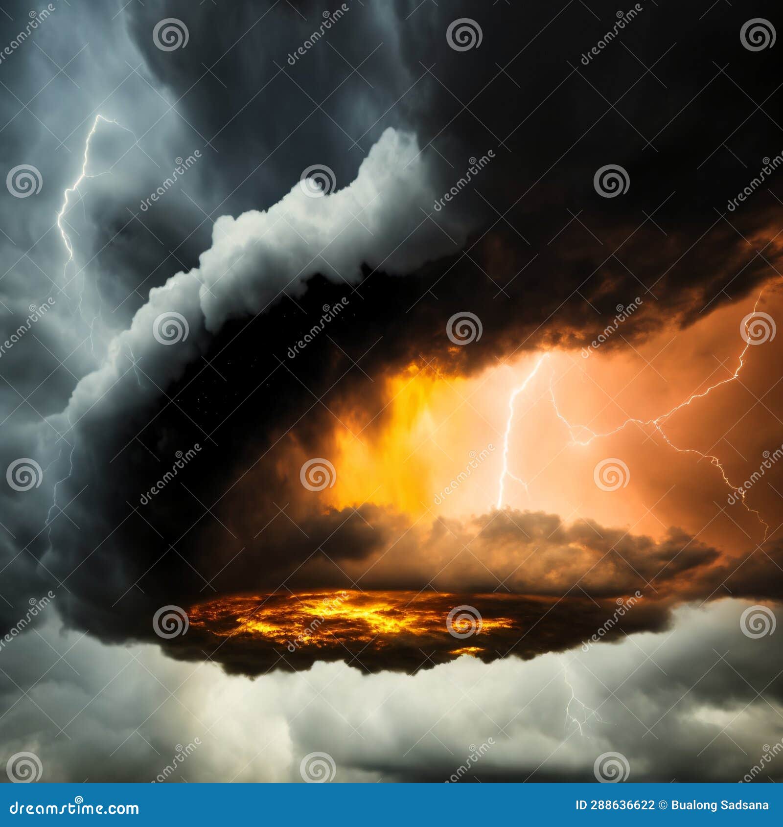 A Stormy Dark Sky with Black Clouds and Sparkling Lightning from Behind ...