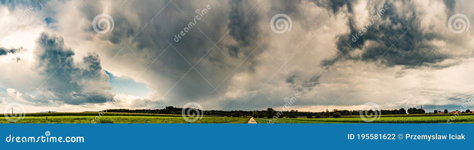 Stormy and Dramatic Sky Panorama of Rural Area Stock Photo - Image of ...