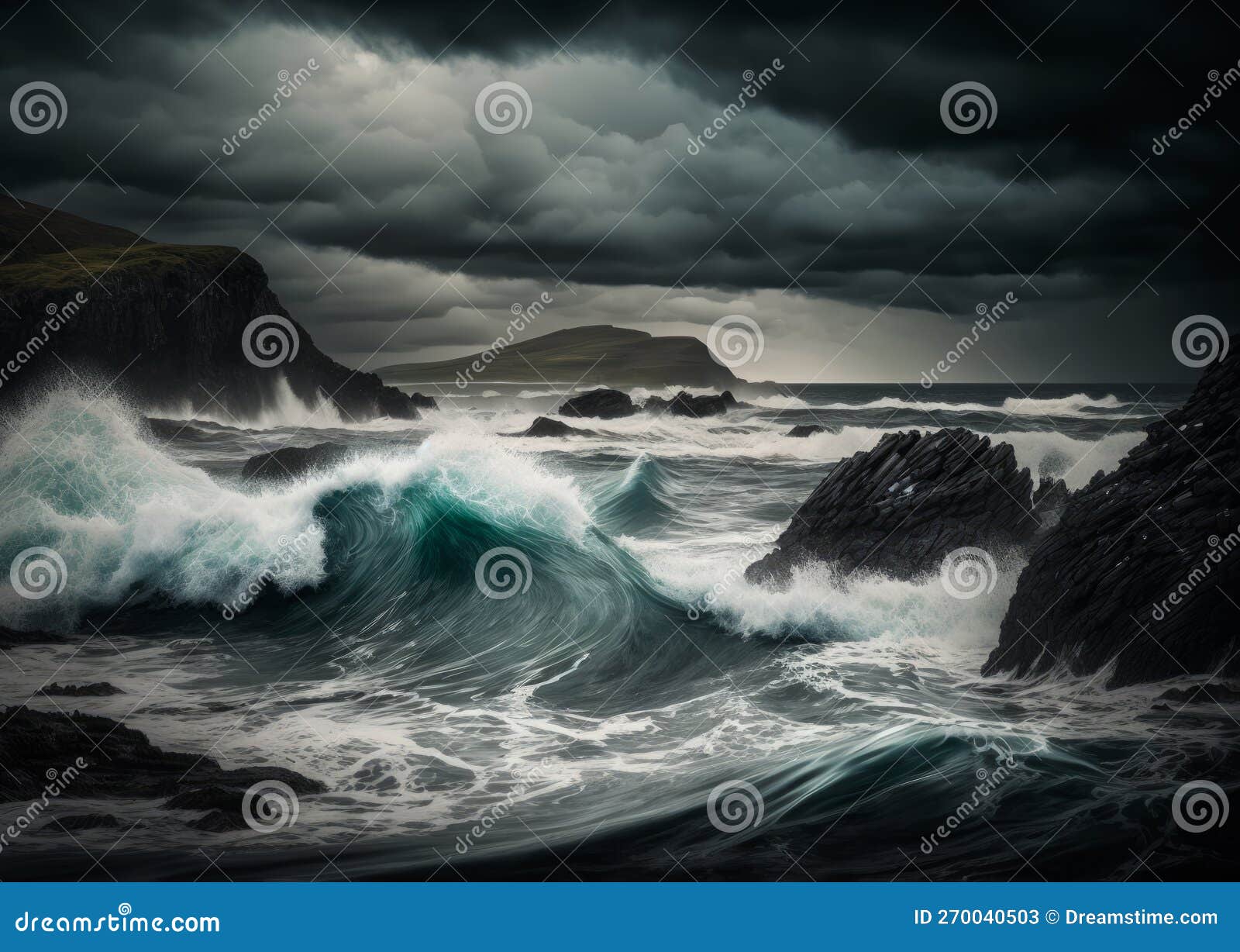 Stormy Ocean with Waves Crashing on the Rocks. Generative AI Stock ...