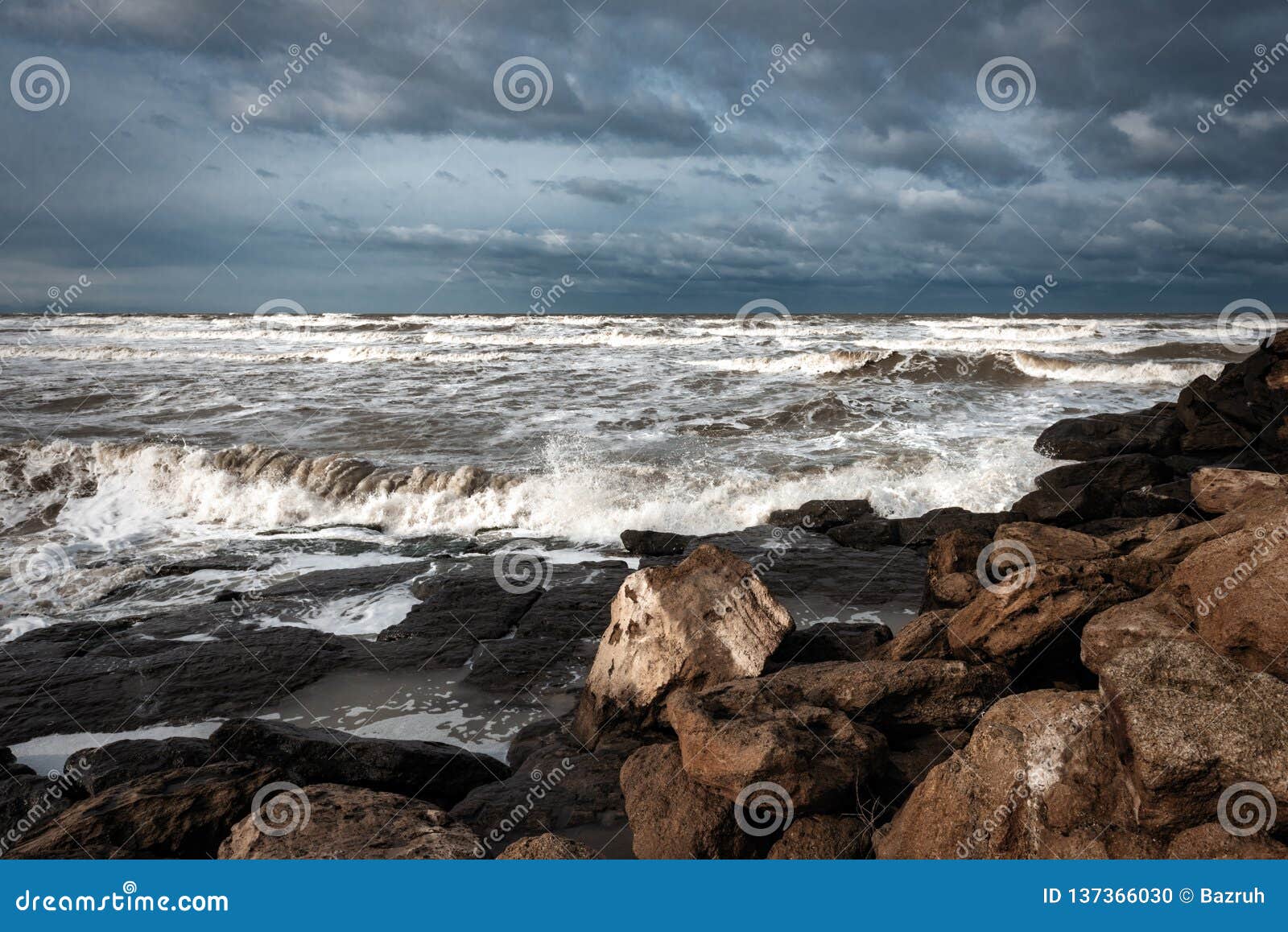 Stormy Sea, the Waves Break on Rocks Stock Photo - Image of ocean ...