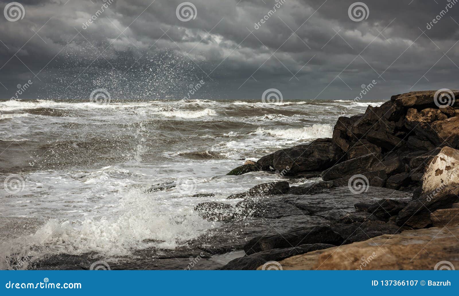 Stormy Sea, the Waves Break on Rocks Stock Image - Image of beauty ...