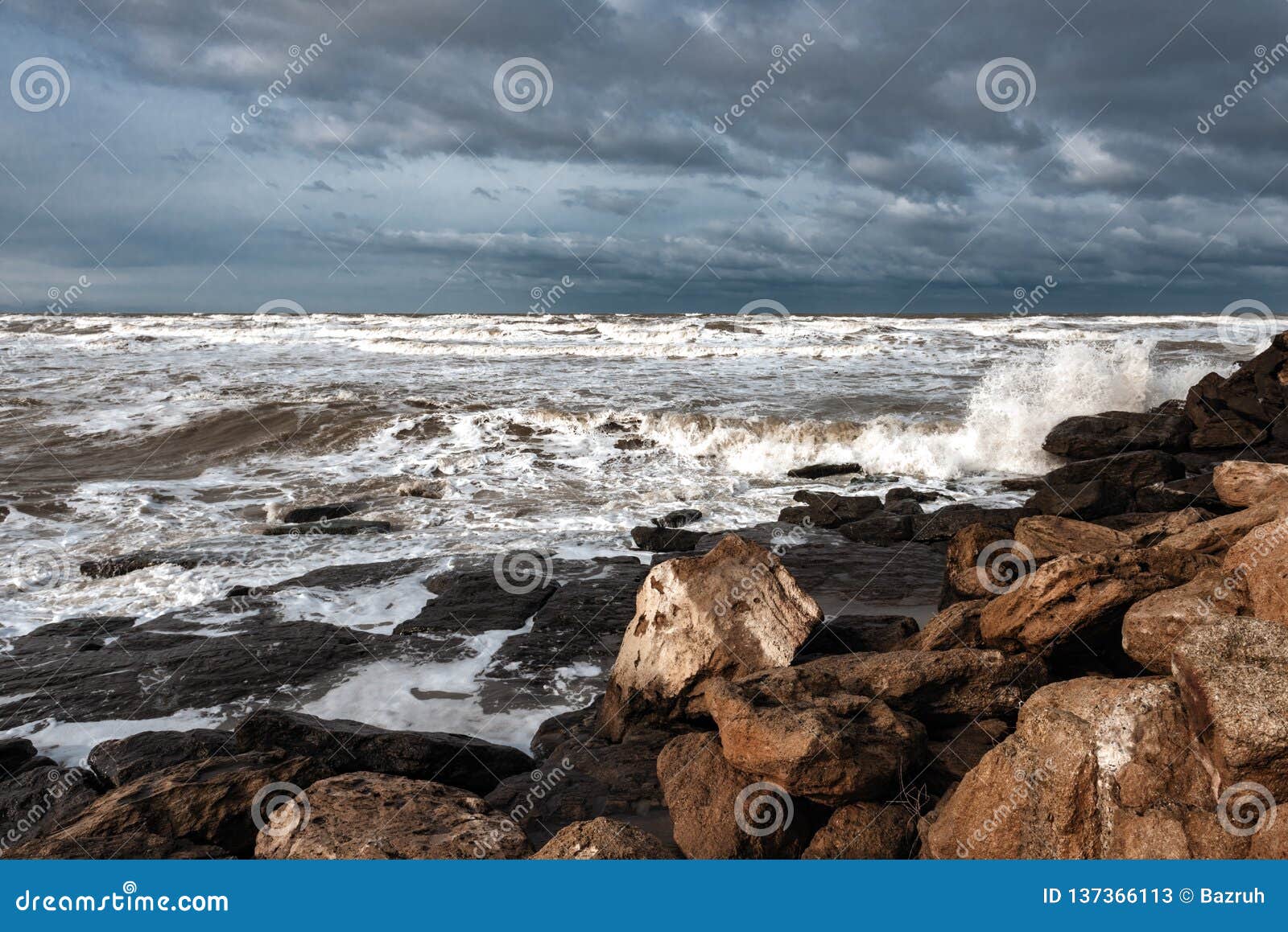 Stormy Sea, the Waves Break on Rocks Stock Image - Image of freshness ...