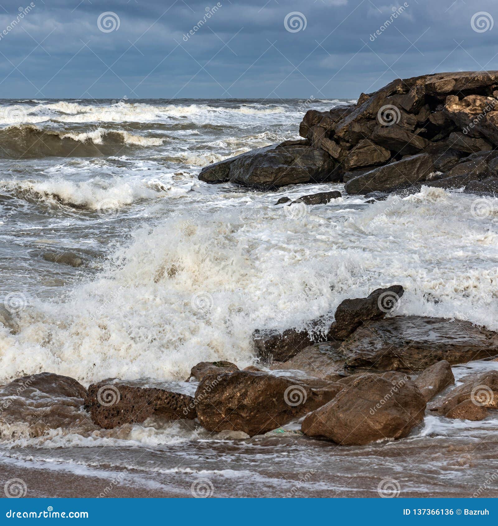 Stormy Sea, the Waves Break on Rocks Stock Photo - Image of crash ...