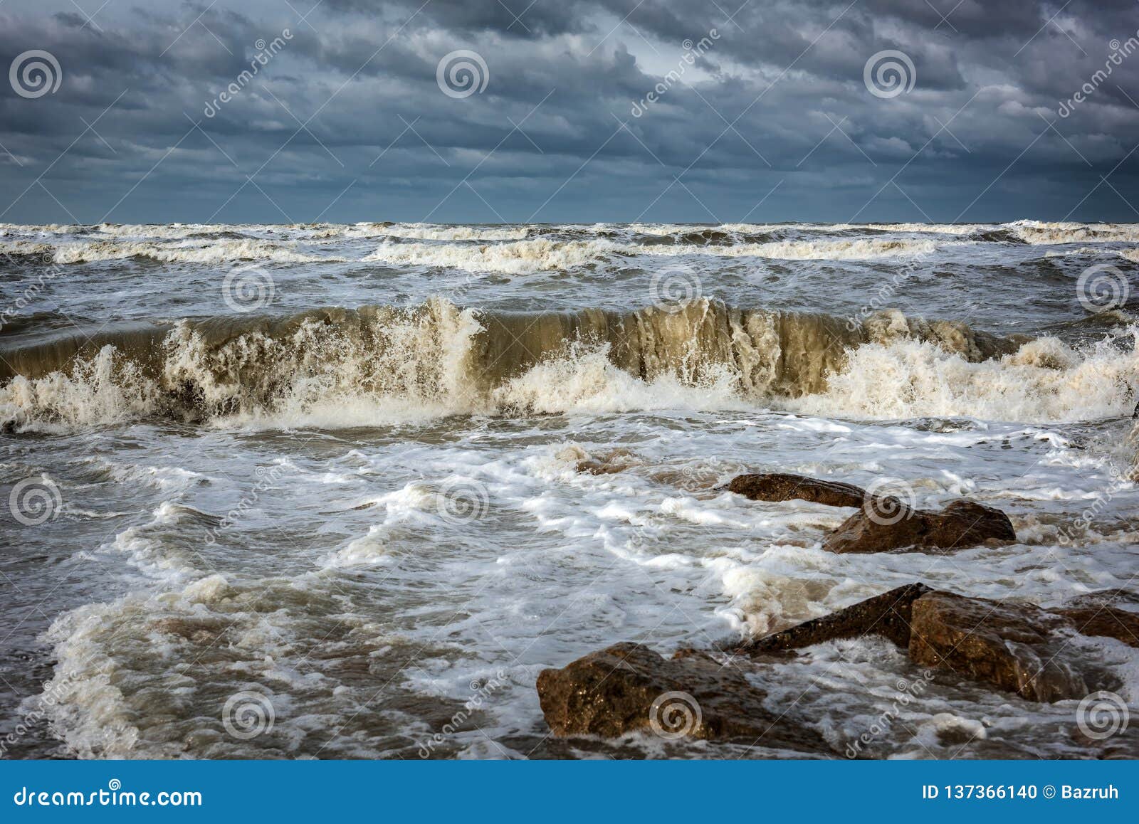 Stormy Sea, the Waves Break on Rocks Stock Photo - Image of power ...
