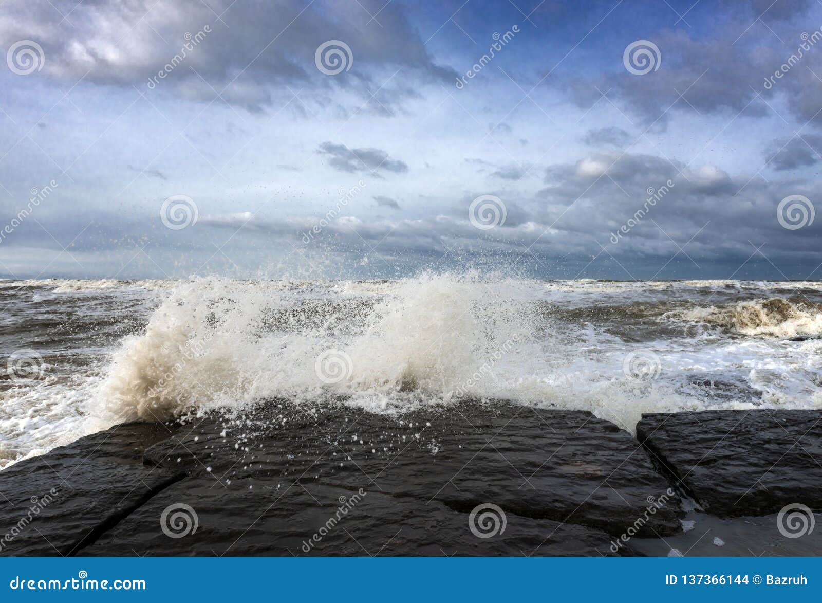 Stormy Sea, the Waves Break on Rocks Stock Photo - Image of blue, ocean ...