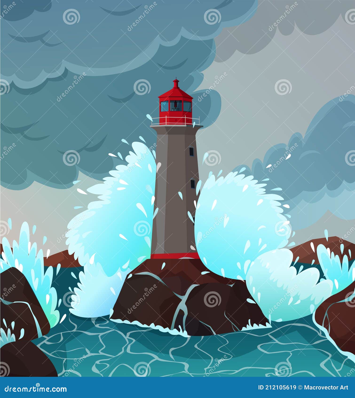 Stormy Seaside Landscape Illustration Stock Vector - Illustration of ...