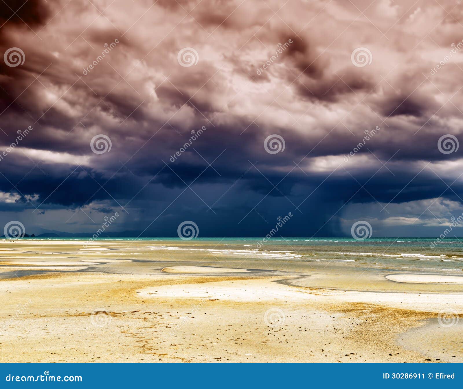 Stormy Sky and Beach at Low Tide Stock Image - Image of horizon, sand ...