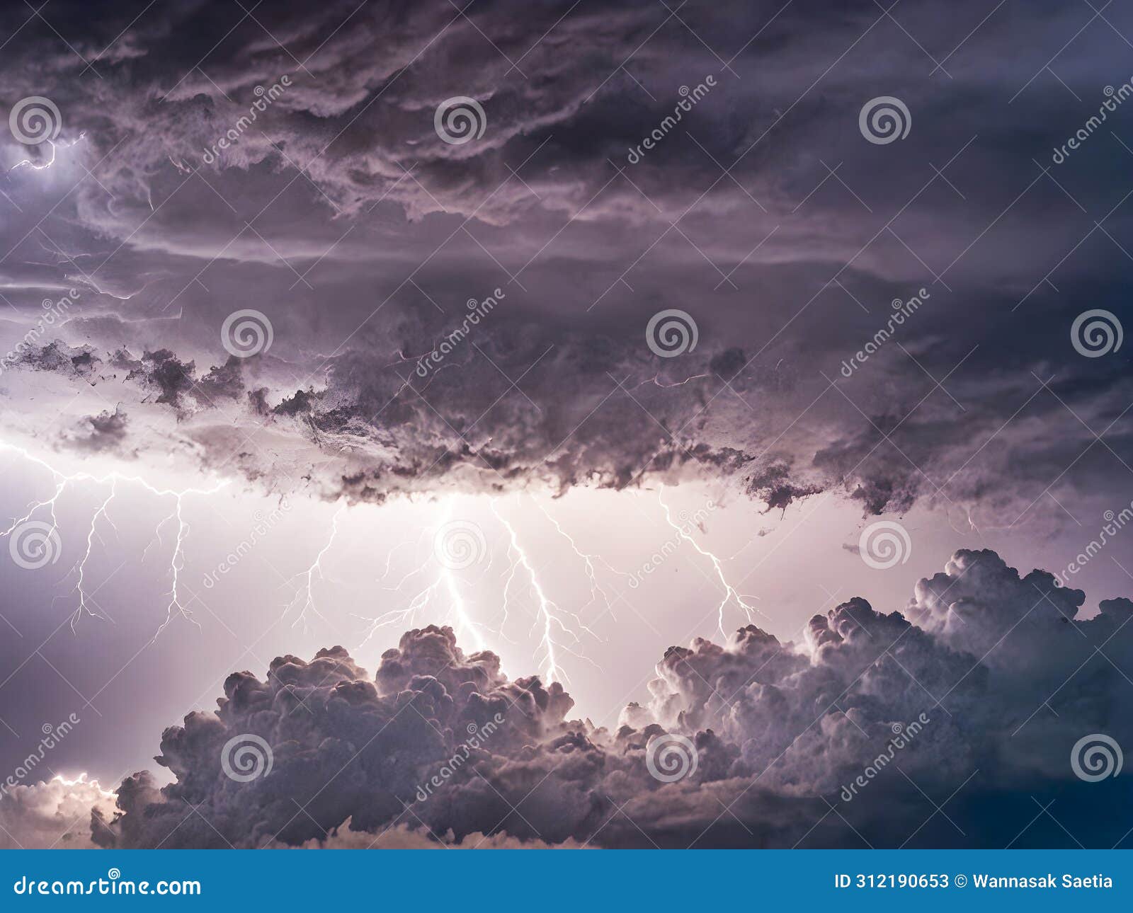 Stormy Sky with Lightning and Thunderclouds, Stock Illustration ...