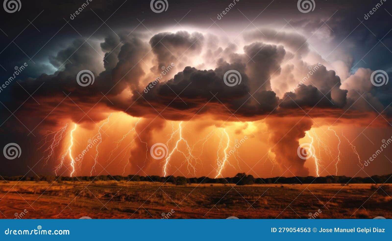 A Stormy Sky with Multiple Lightning Strikes Represents a Severe Storm ...