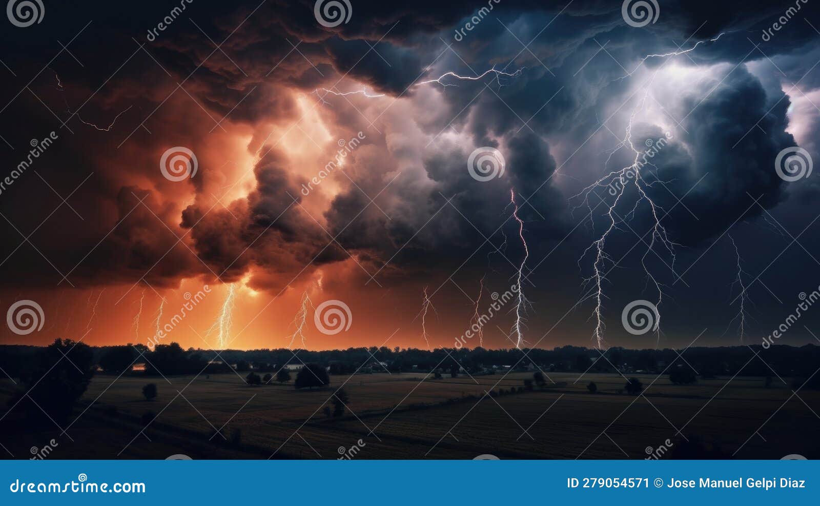 A Stormy Sky with Multiple Lightning Strikes Represents a Severe Storm ...