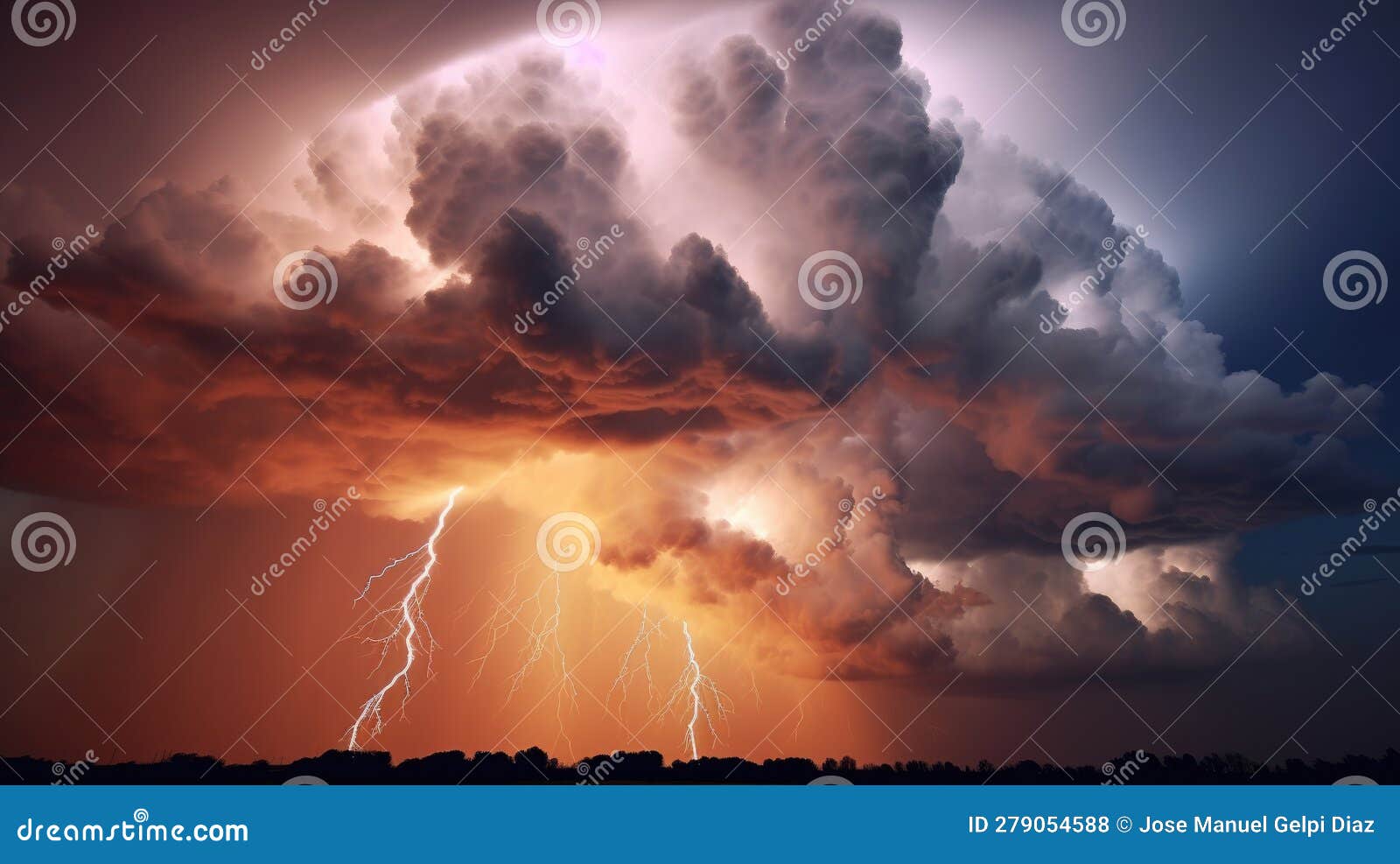 A Stormy Sky with Multiple Lightning Strikes Represents a Severe Storm ...