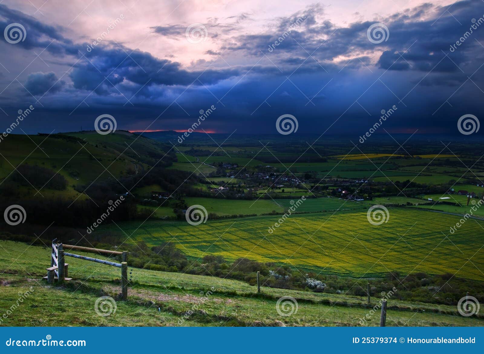 Stormy Sky Over Bright Countryside Landscape Stock Photo - Image of ...