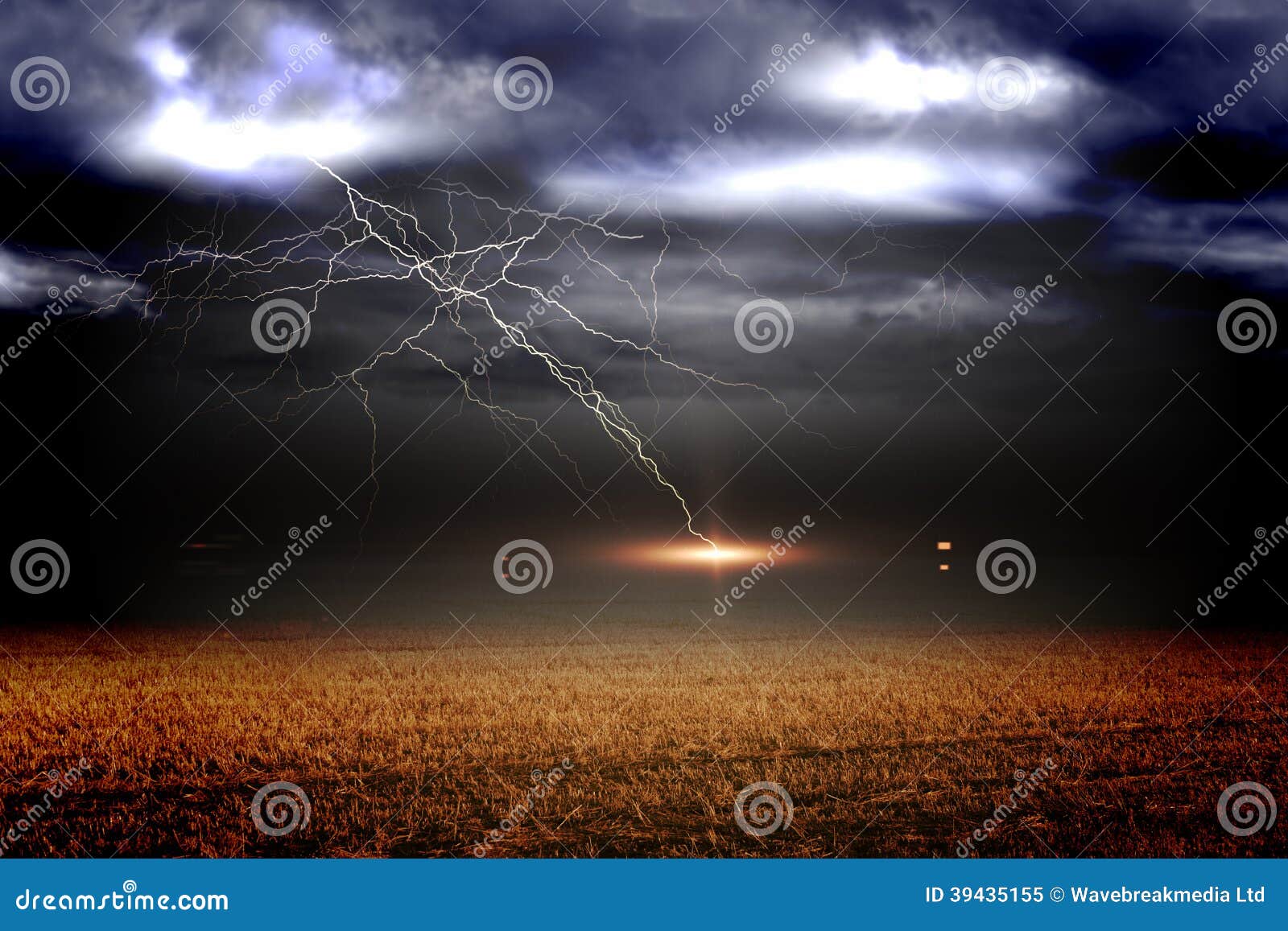 Stormy Sky Over Field with Lightning Stock Illustration - Illustration ...