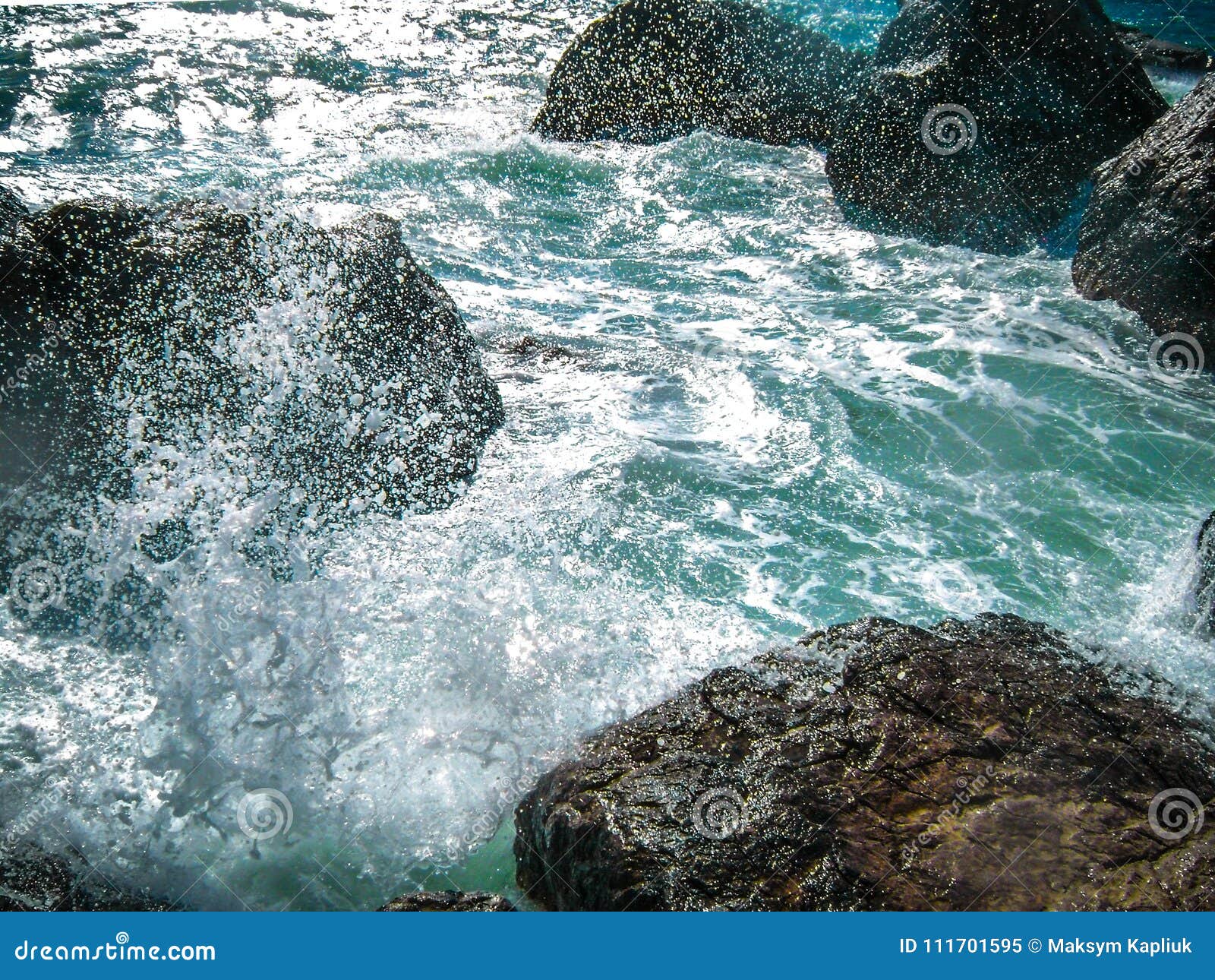 Stormy Water Splash on Rocks in Ocean. Stock Image - Image of blue ...