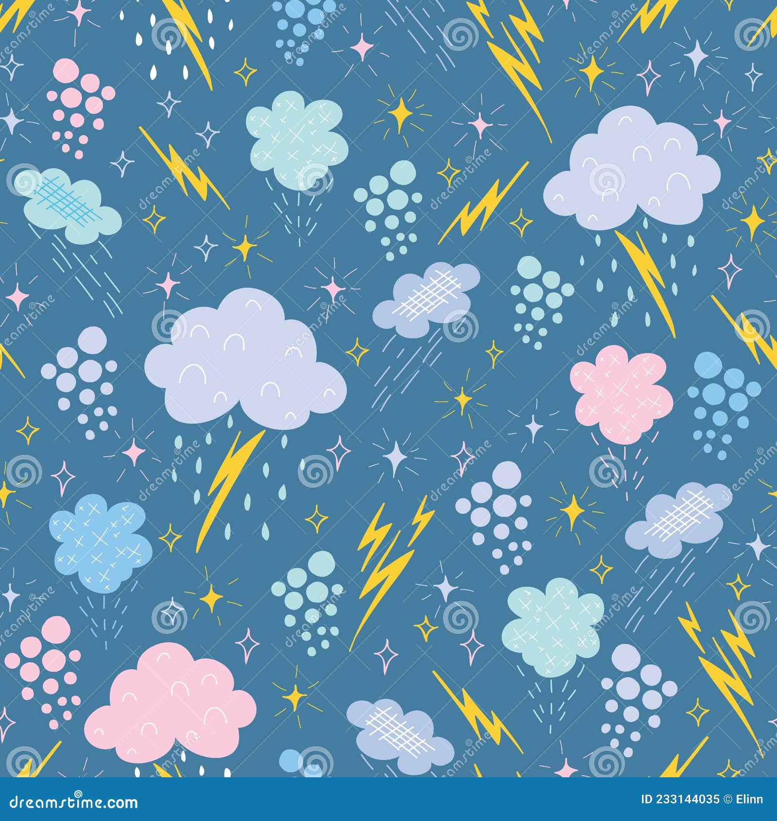 Stormy Weather Vector Illustration Seamless Pattern on Blue Stock ...