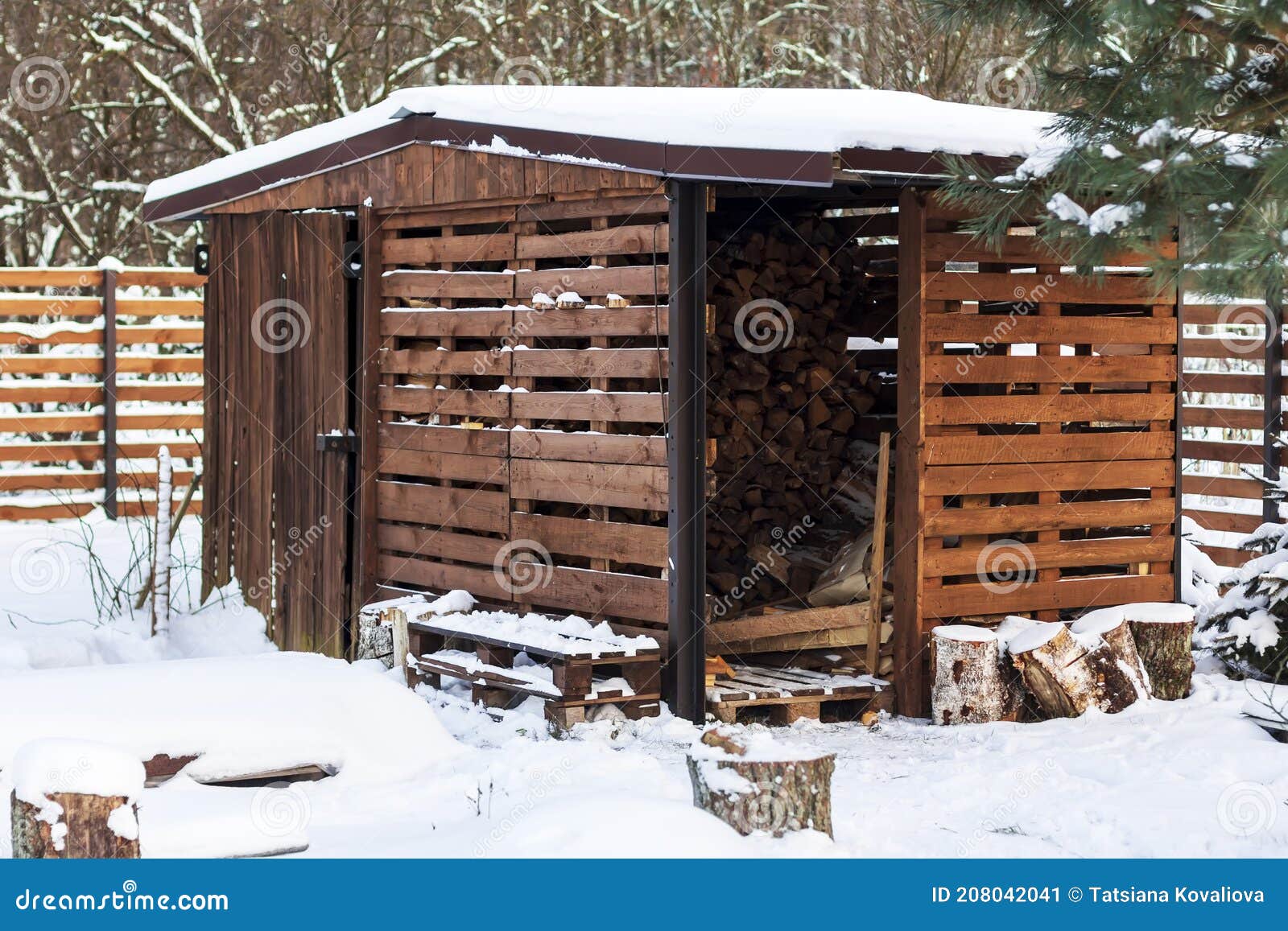 Storrage of Stack of Wood. Perfectly Arranged Stack of Wood.Front View ...