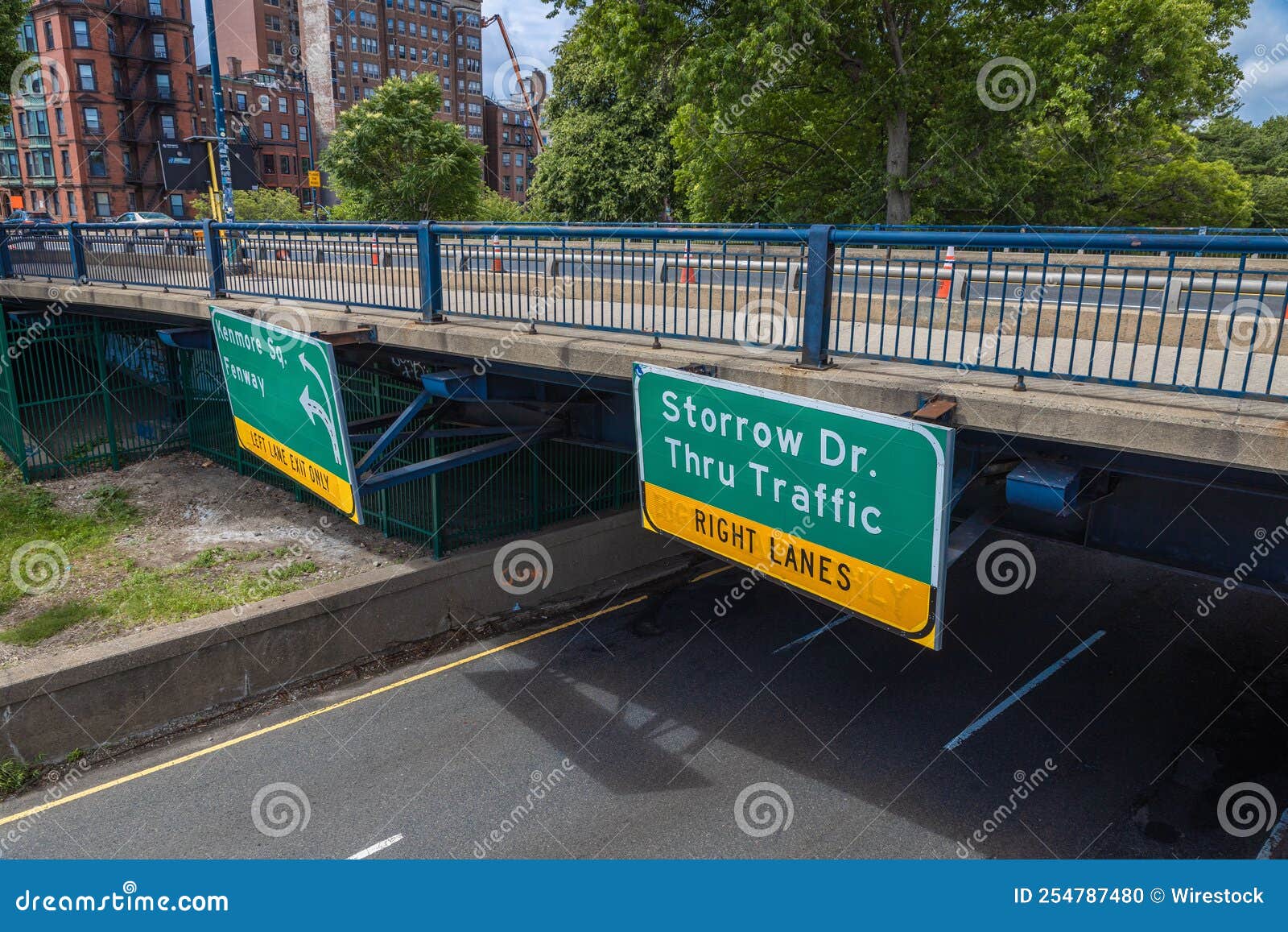 Storrow Drive Boston Roadway with Signs Stock Photo - Image of green ...