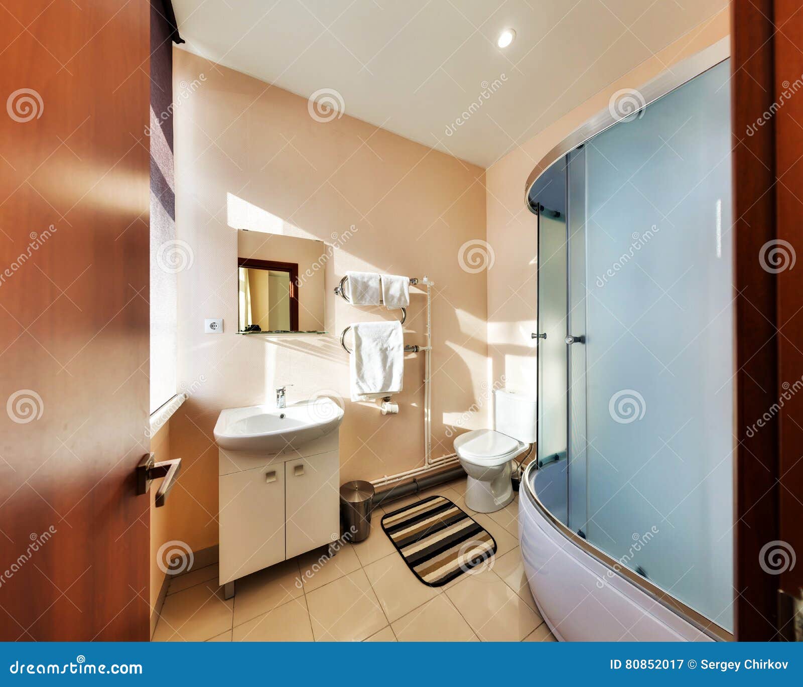 Stort Badrum Med En Duschkabin Fotografering för Bildbyråer - Bild av ...