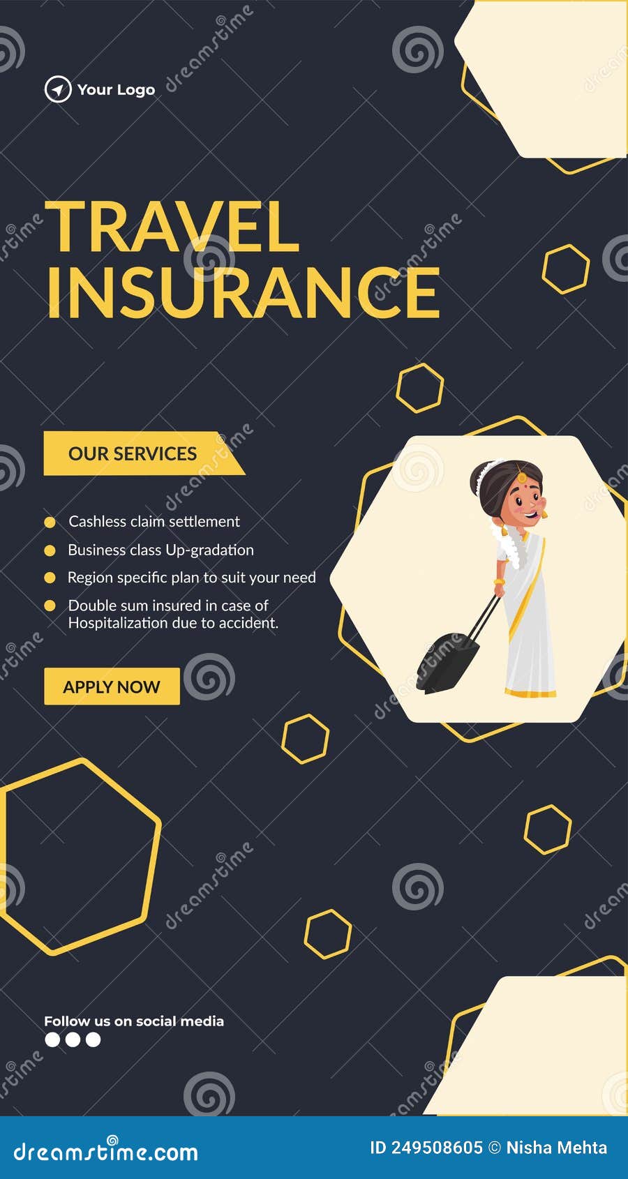 Travel Insurance Portrait Template Design Stock Vector - Illustration ...