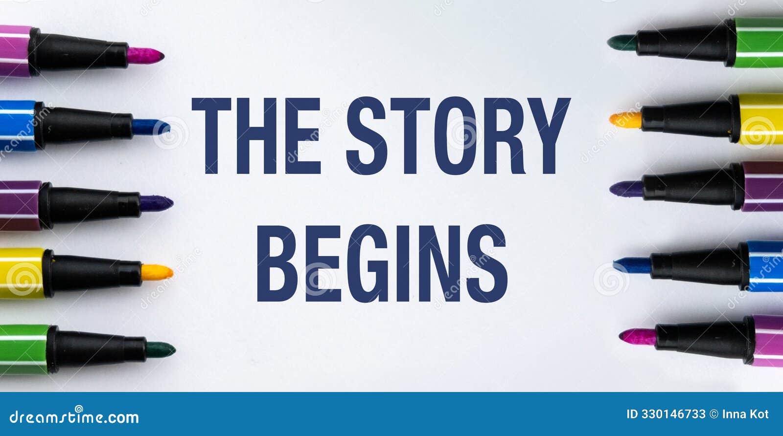 The Story Begins Text on White Desk with Multi Colored Markers. Stock ...