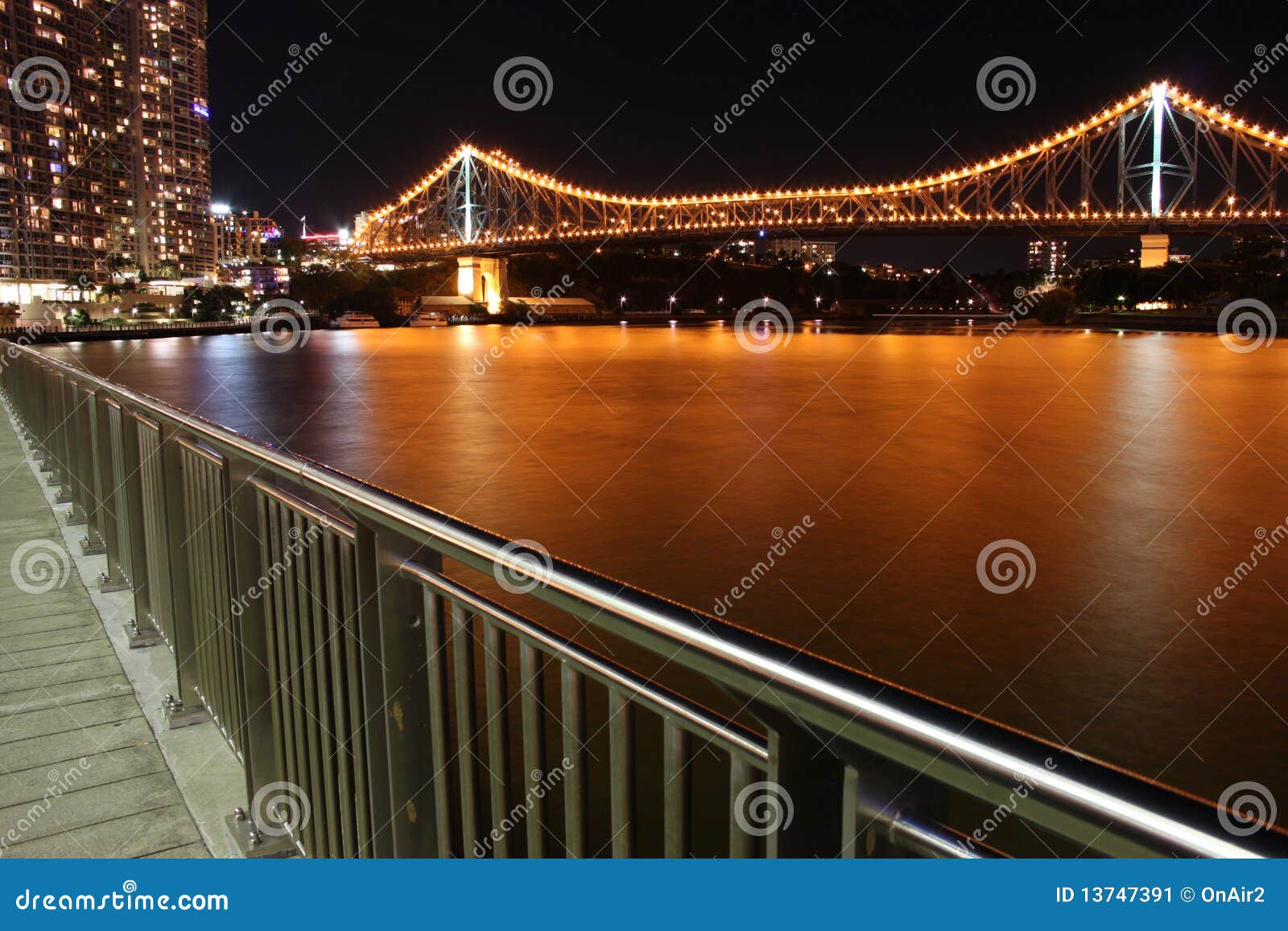 Story Bridge & Riverside Walkway Stock Image - Image of reflection ...
