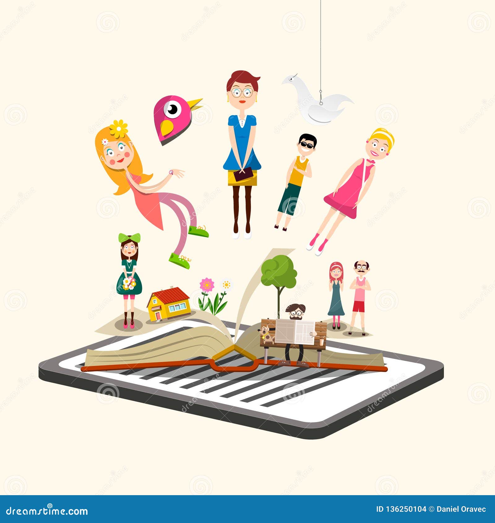 Story Characters on Book. E-book Reader Stock Vector - Illustration of ...