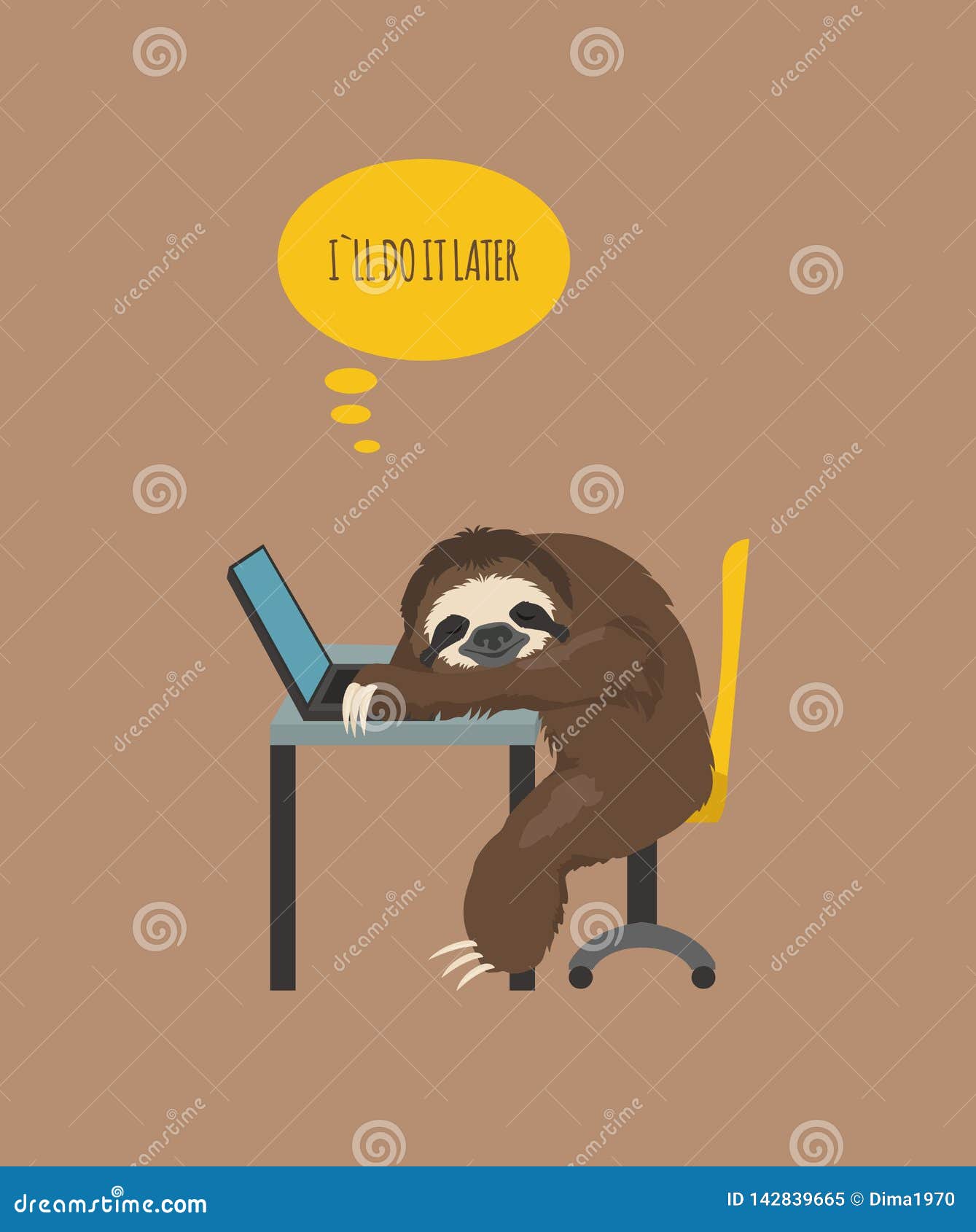 The Story of One Sloth. at Work, Study Stock Vector - Illustration of ...