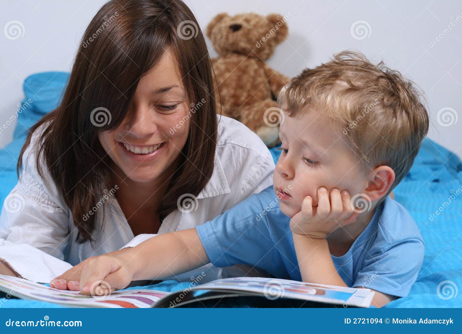 Story time stock photo. Image of book, bedclothes, woman - 2721094