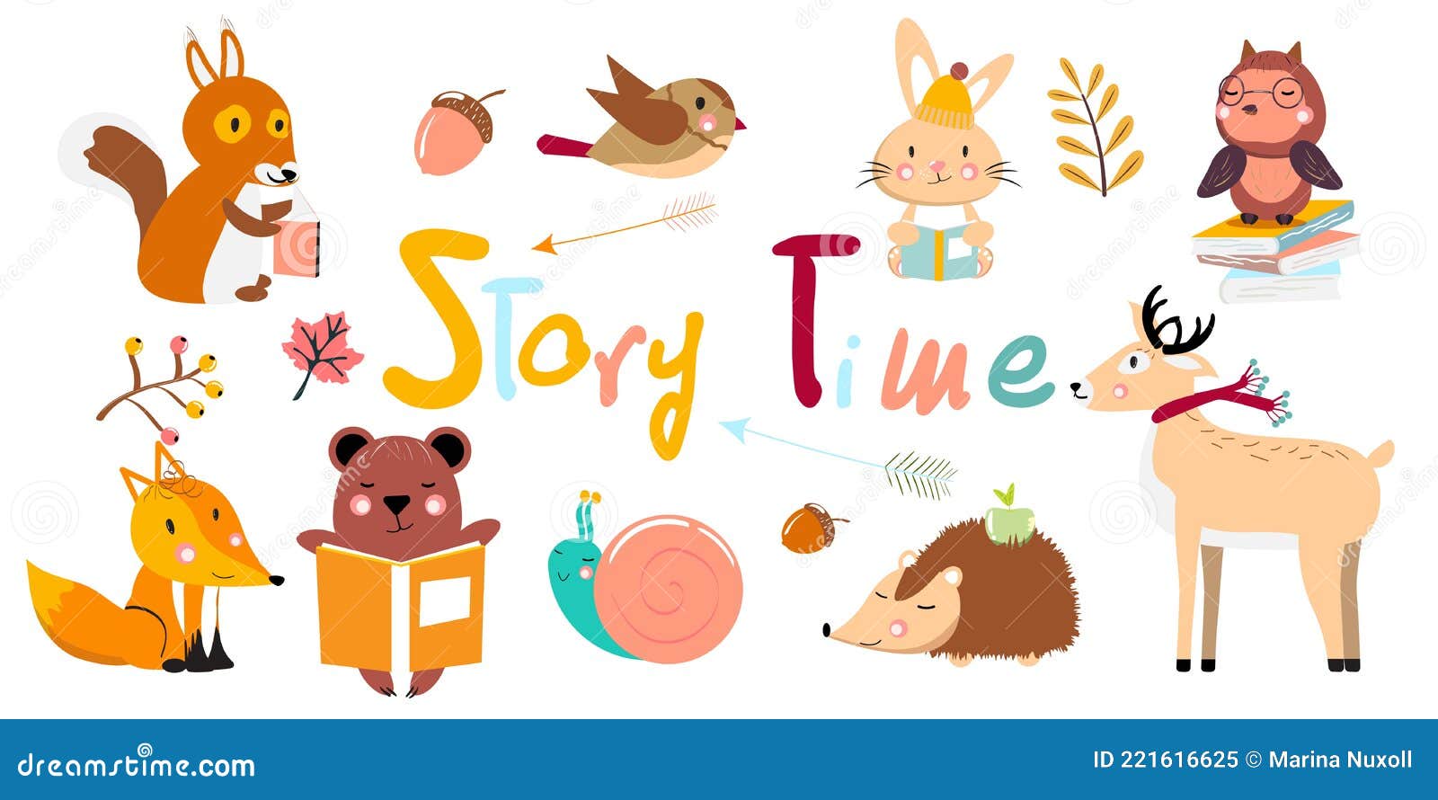 Animals Reading Books. Story Time Stock Illustration - Illustration of ...