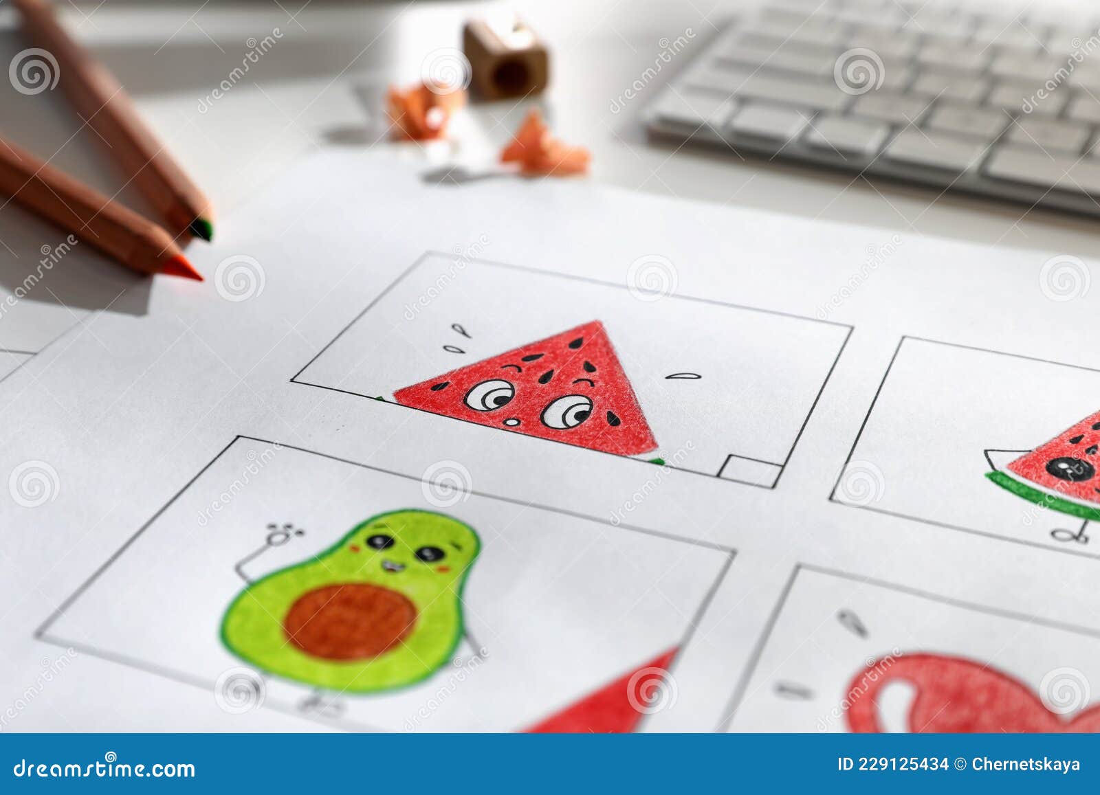 Storyboard With Cartoon Sketches. Pre-production Process Royalty-Free ...