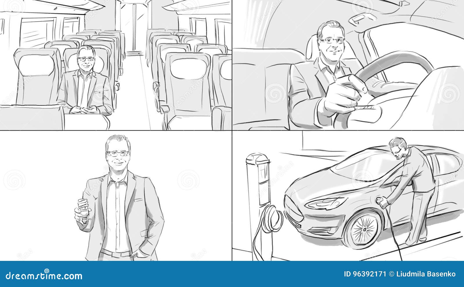 Storyboard With A Man In Different Transport Royalty-Free Stock ...