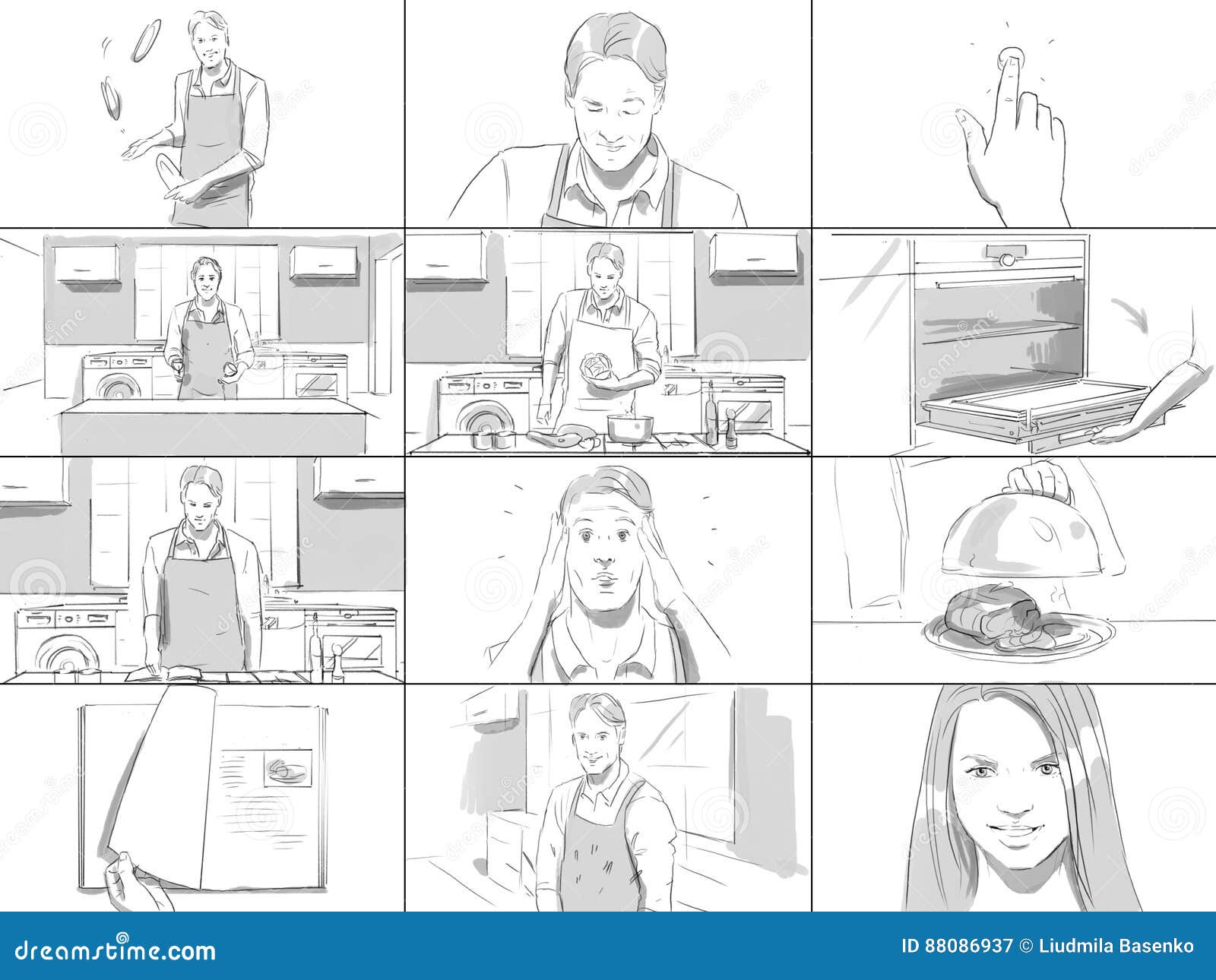 Storyboard Over Mens Het Koken Stock Illustratie - Illustration of ...