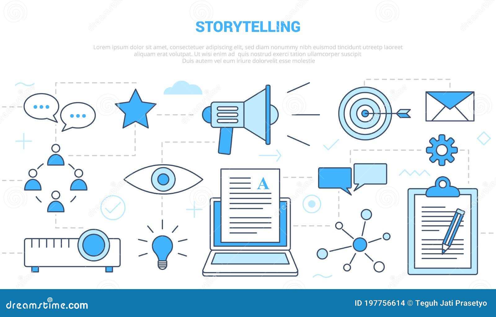 Storytelling Concept with Icon Set Template Banner with Modern Blue ...